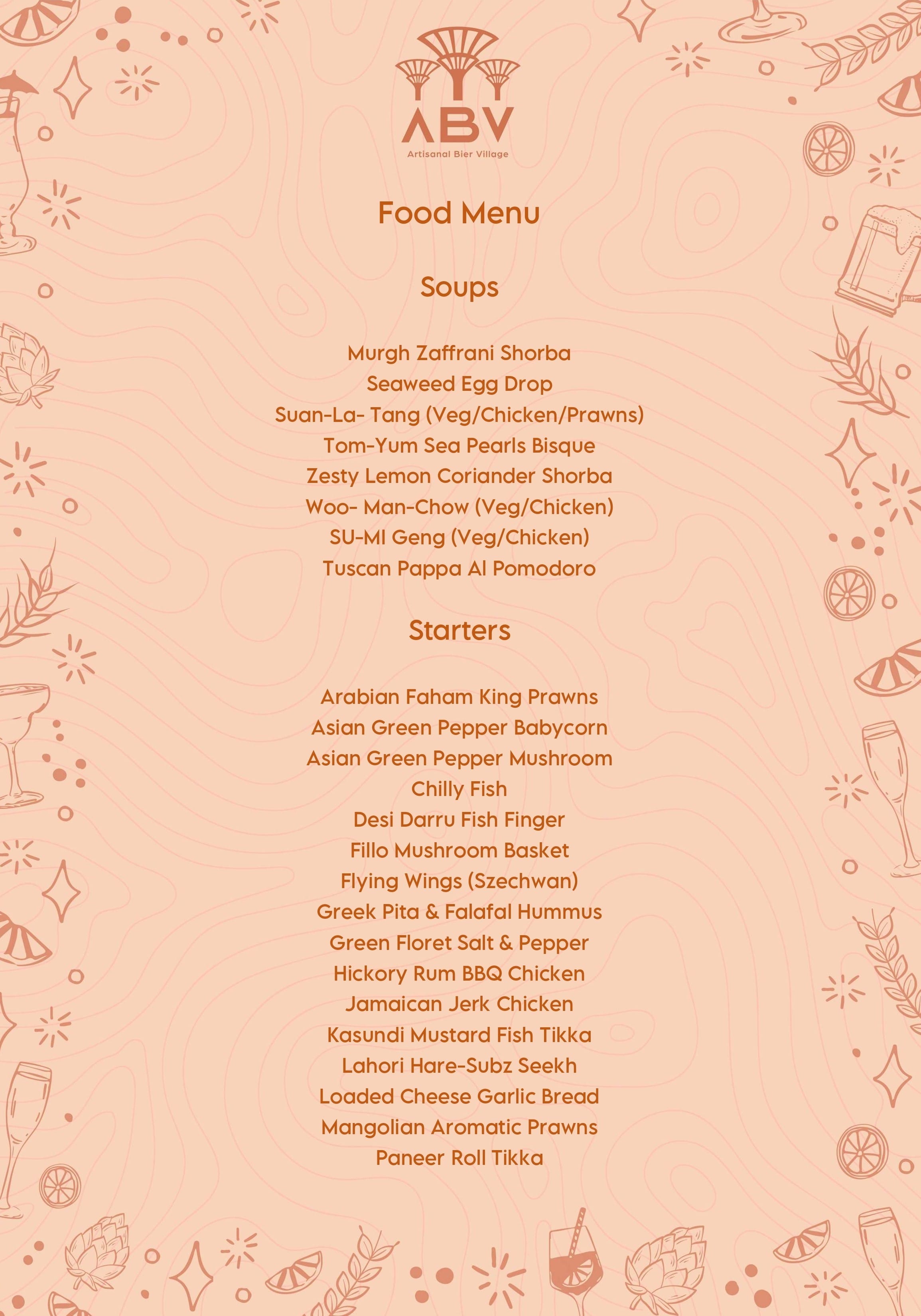Menu of ABV- Artisanal Bier Village, Whitefield, East Bengaluru