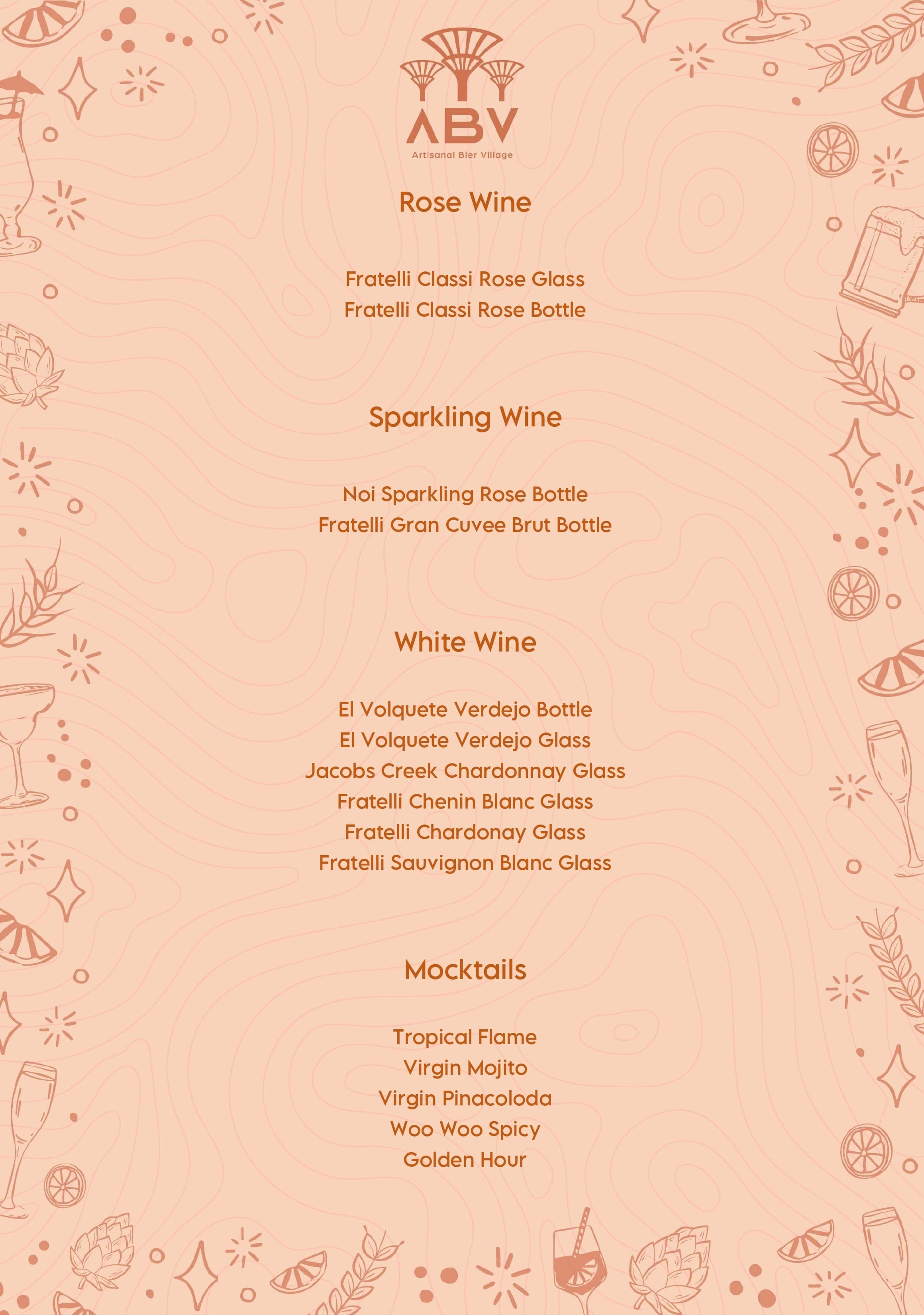 Menu of ABV- Artisanal Bier Village, Whitefield, East Bengaluru