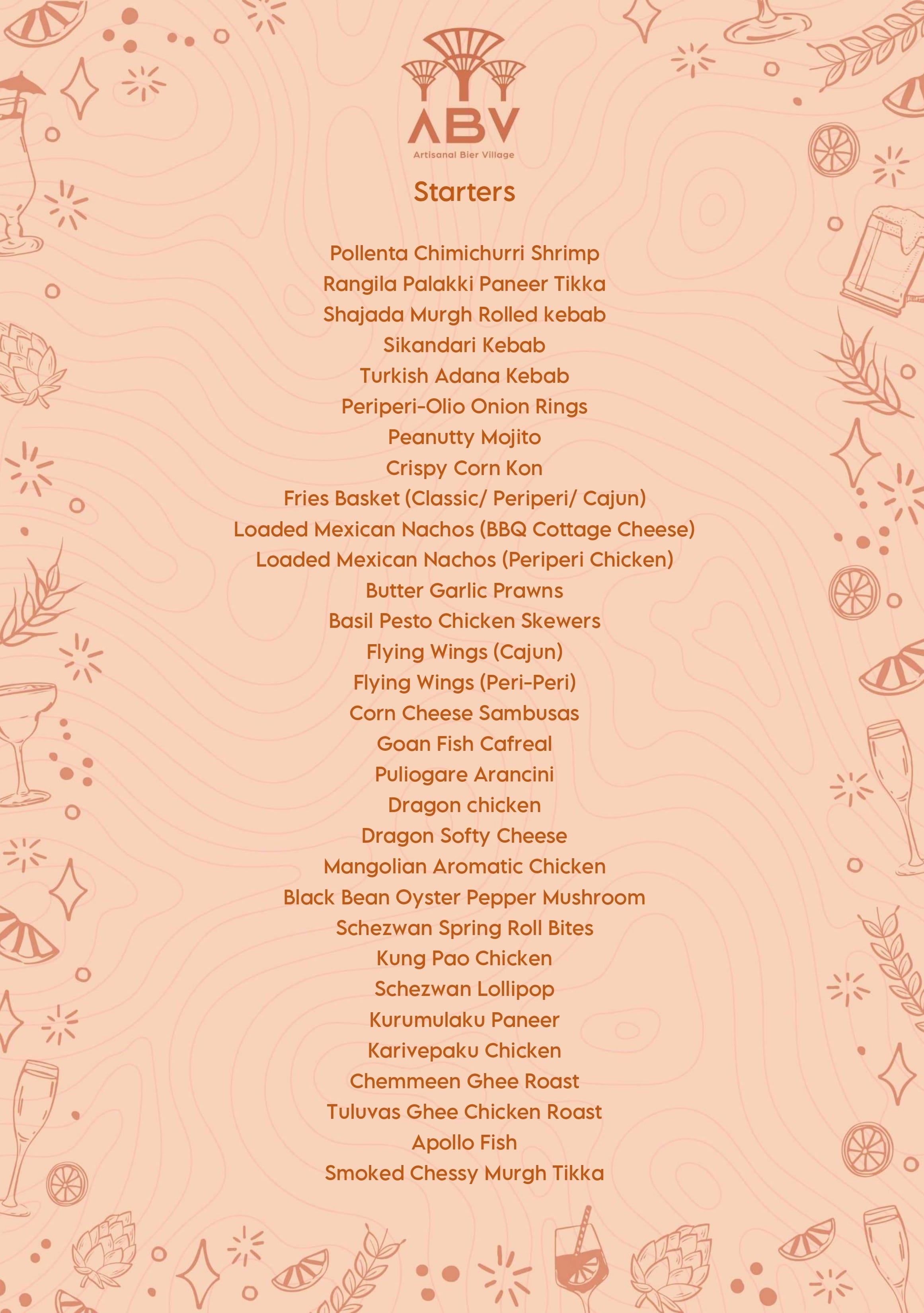 Menu of ABV- Artisanal Bier Village, Whitefield, East Bengaluru