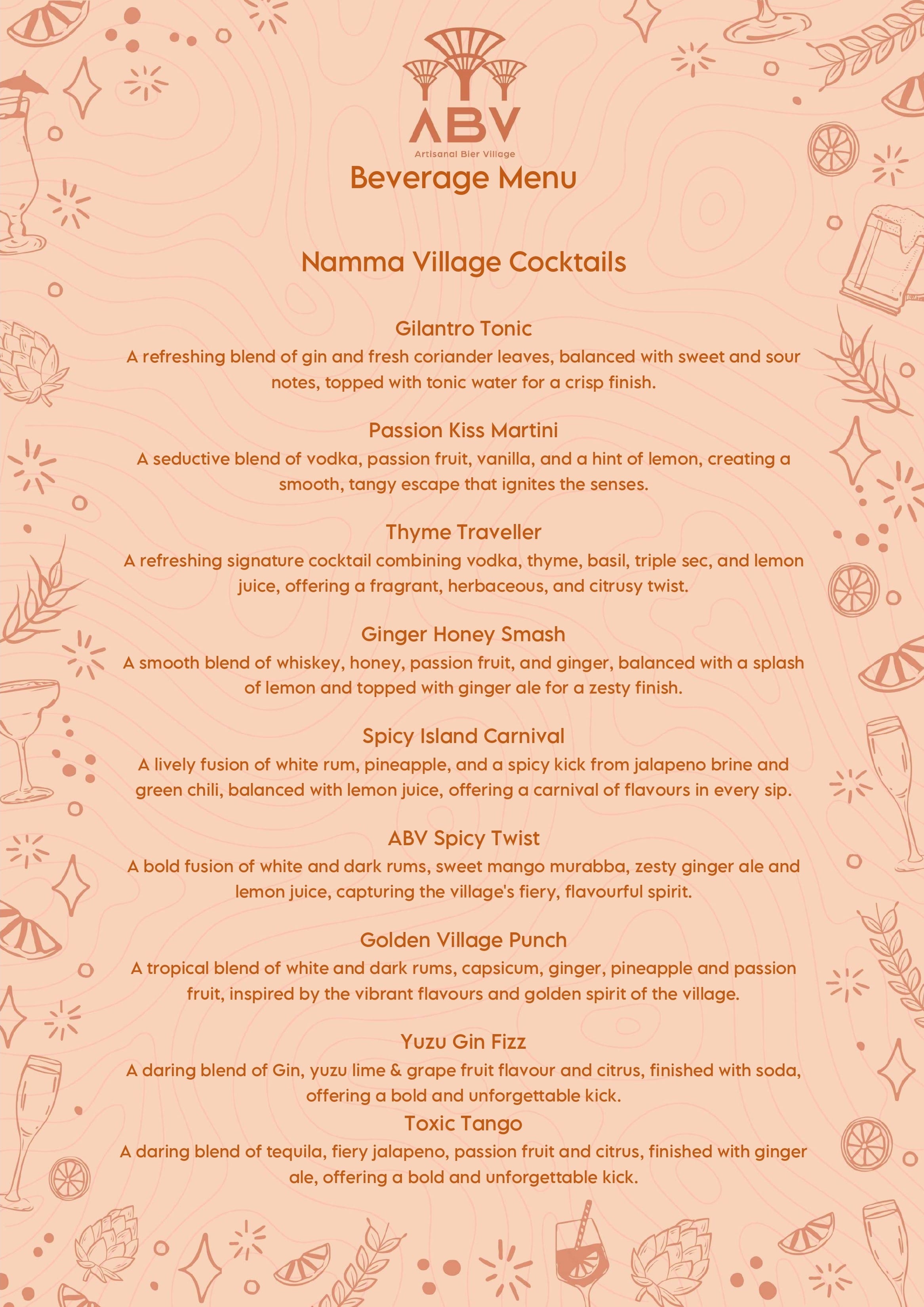 Menu of ABV- Artisanal Bier Village, Whitefield, East Bengaluru