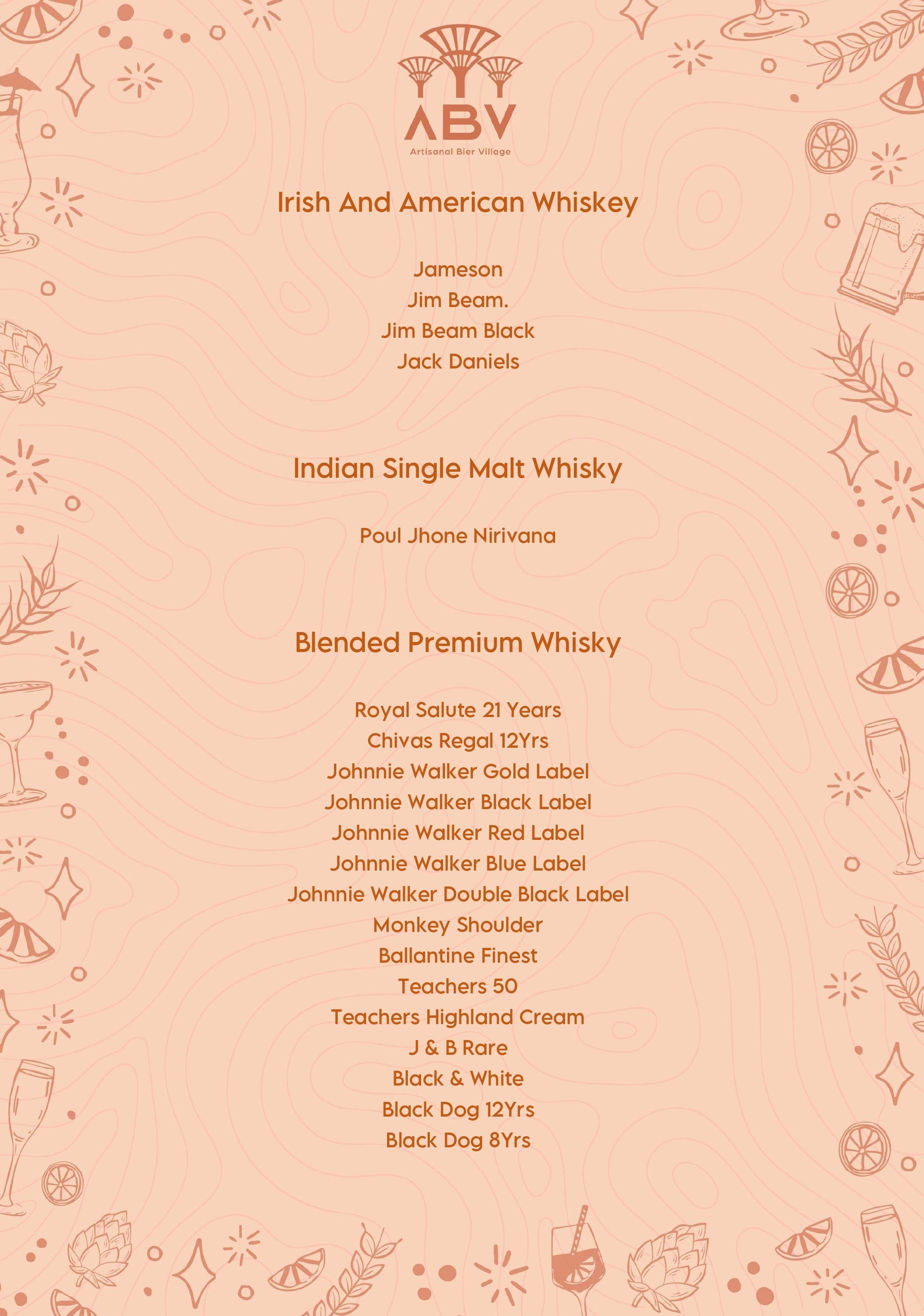 Menu of ABV- Artisanal Bier Village, Whitefield, East Bengaluru