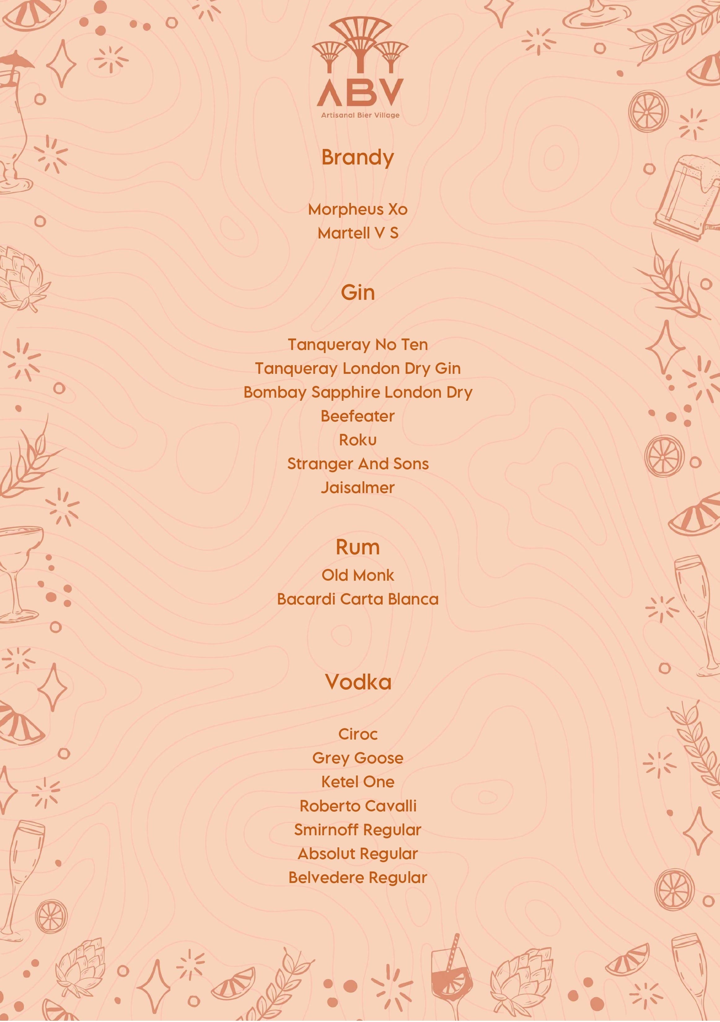 Menu of ABV- Artisanal Bier Village, Whitefield, East Bengaluru