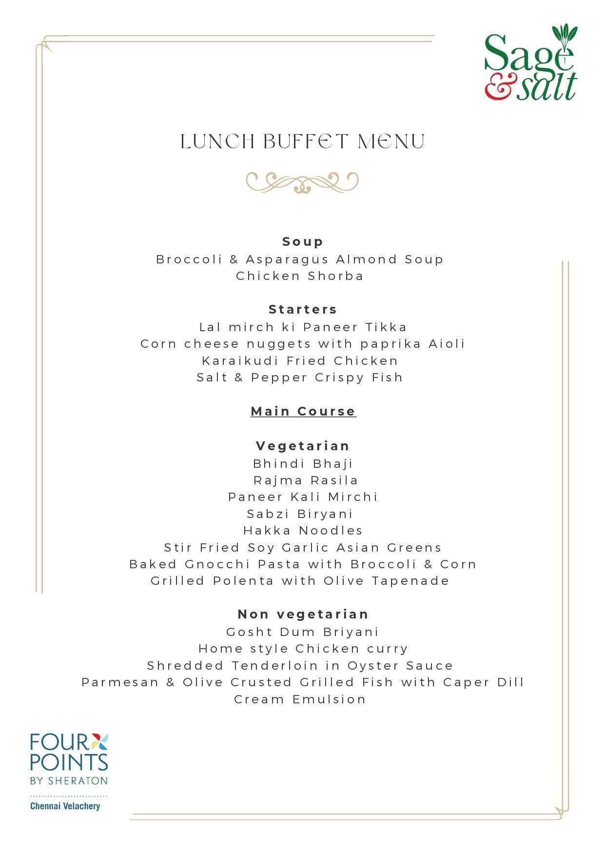 Menu of Sage And Salt, Four Points by Sheraton Chennai, Velachery