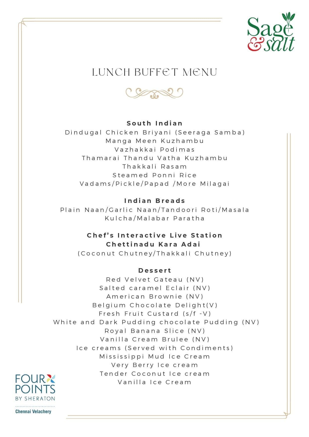 Menu of Sage And Salt, Four Points by Sheraton Chennai, Velachery