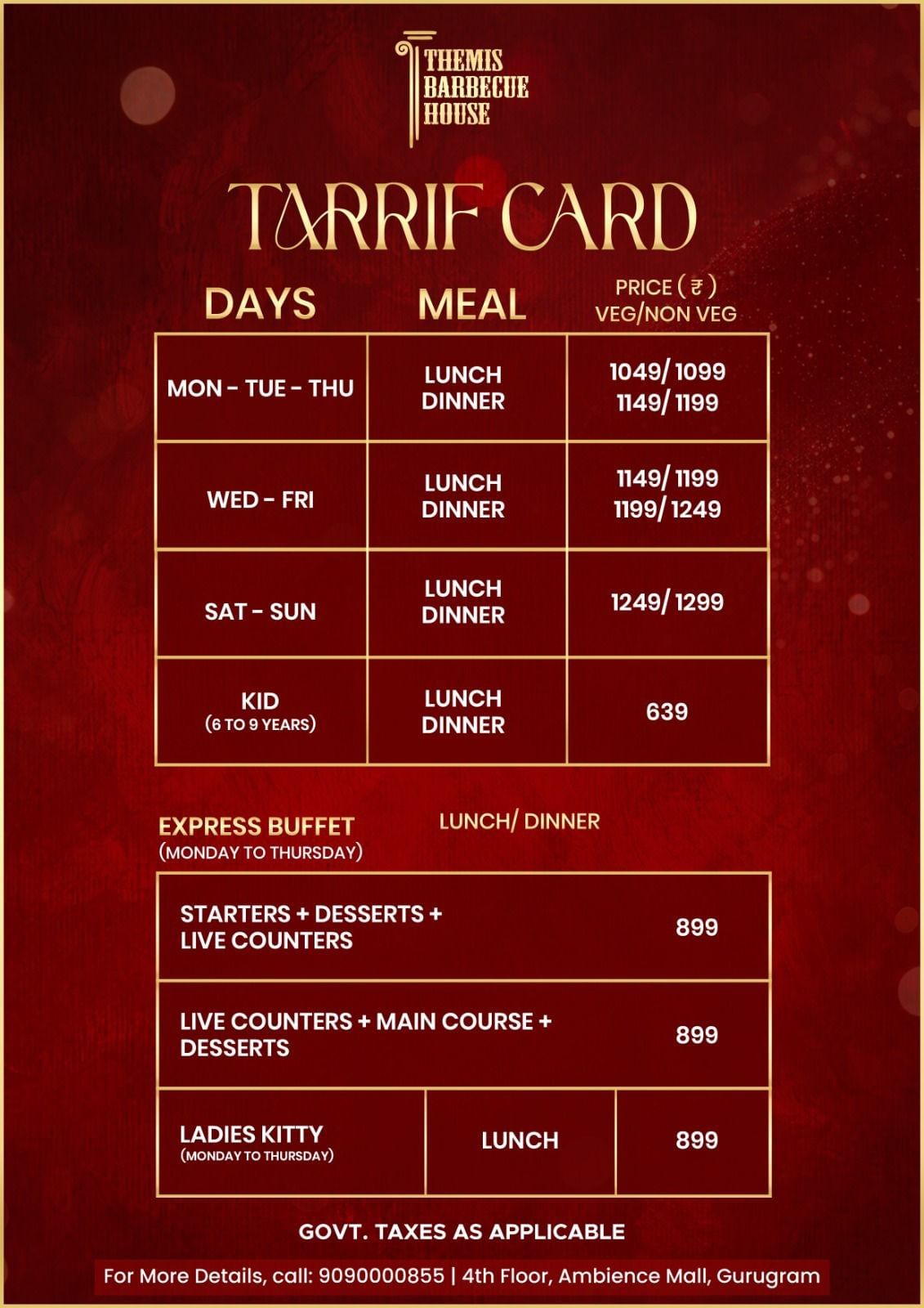 Menu of Themis Barbecue House, Ambience Mall, Gurgaon