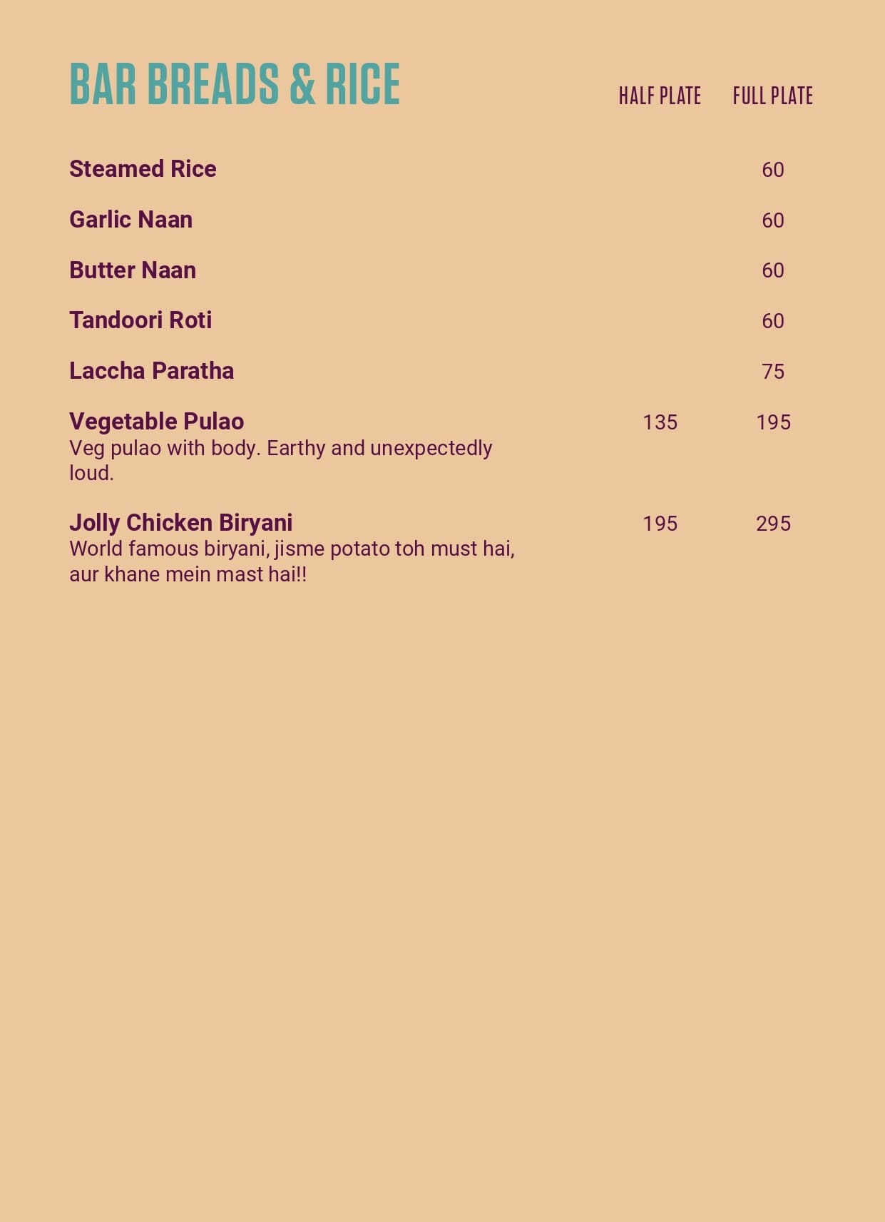 Menu of Jollygunj, Whitefield, East Bengaluru