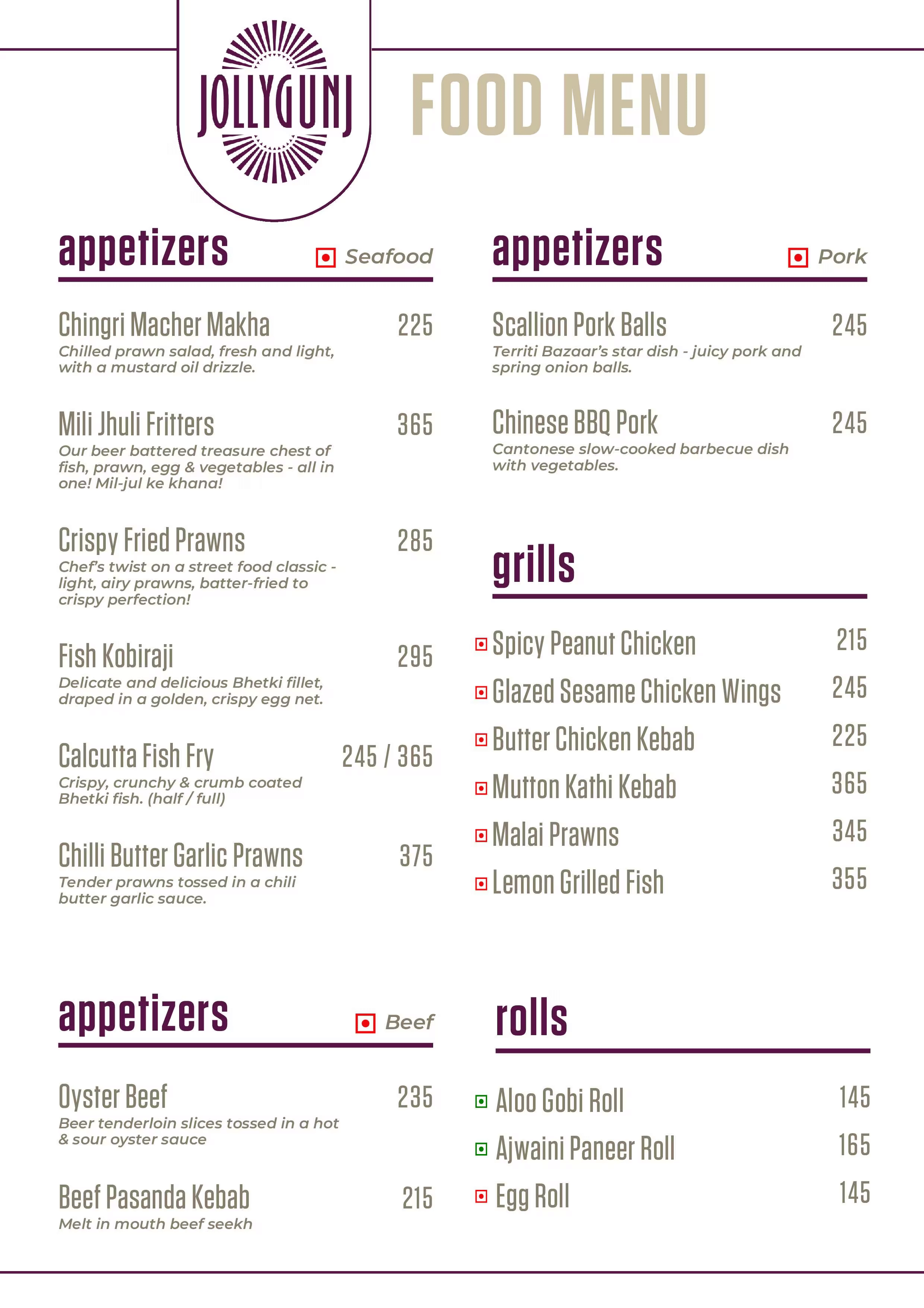 Menu of Jollygunj, Whitefield, East Bengaluru