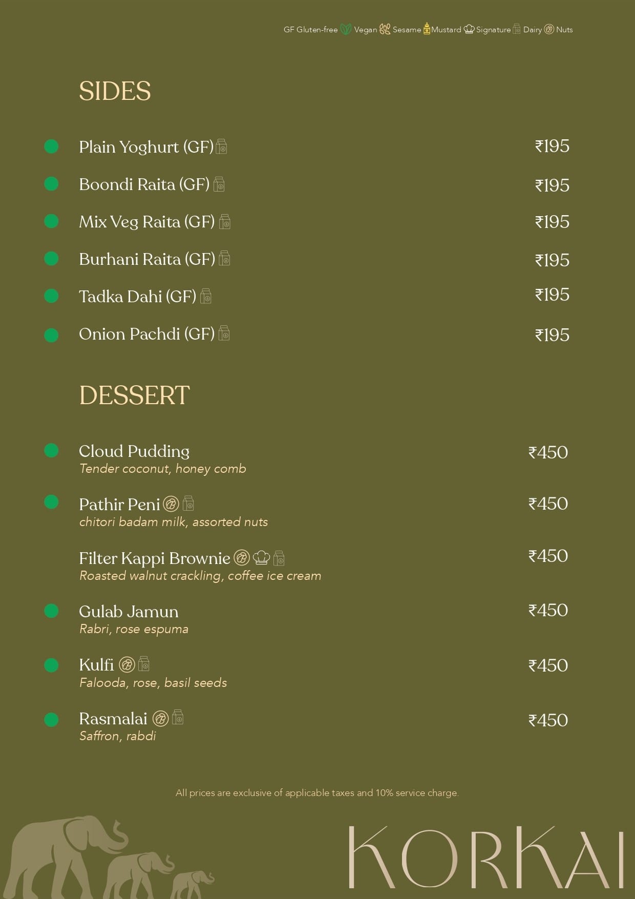 Menu of Korkai, VGP Golden Beach Resort, Chennai