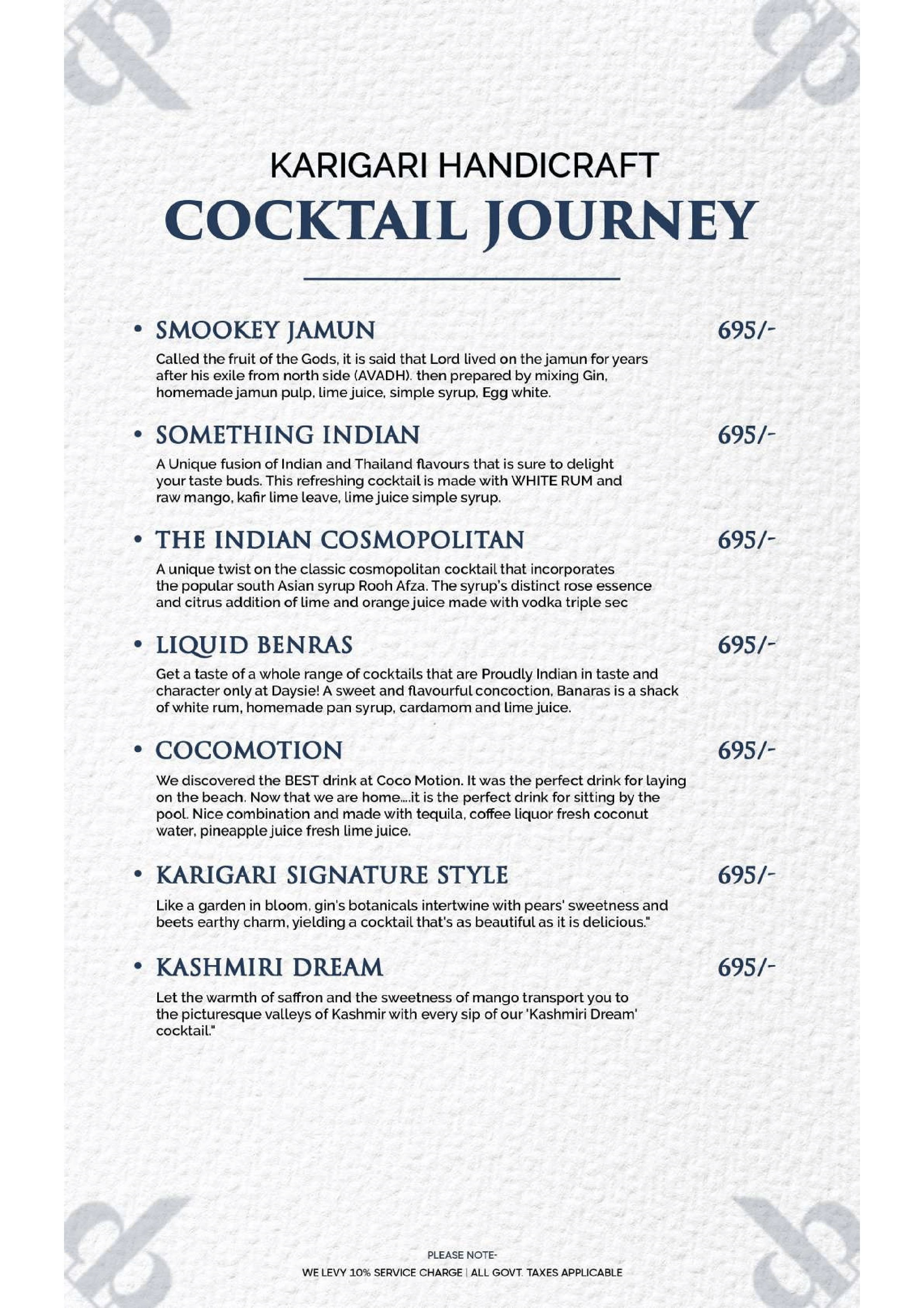 Menu of Karigari By Chef Harpal Singh Sokhi, Janpath, Connaught Place ...