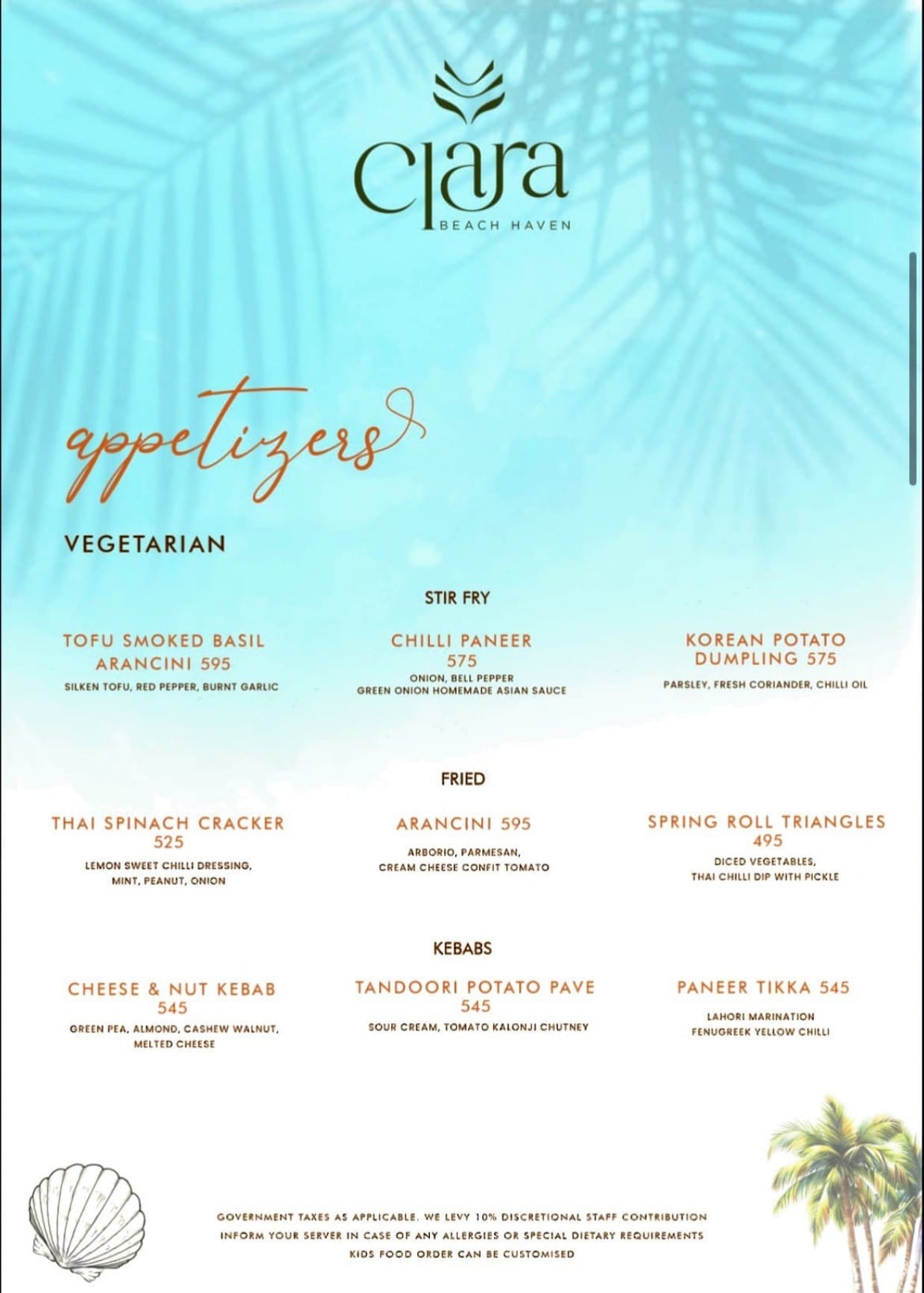 Menu of Clara (Beach Haven), Vagator, North Goa