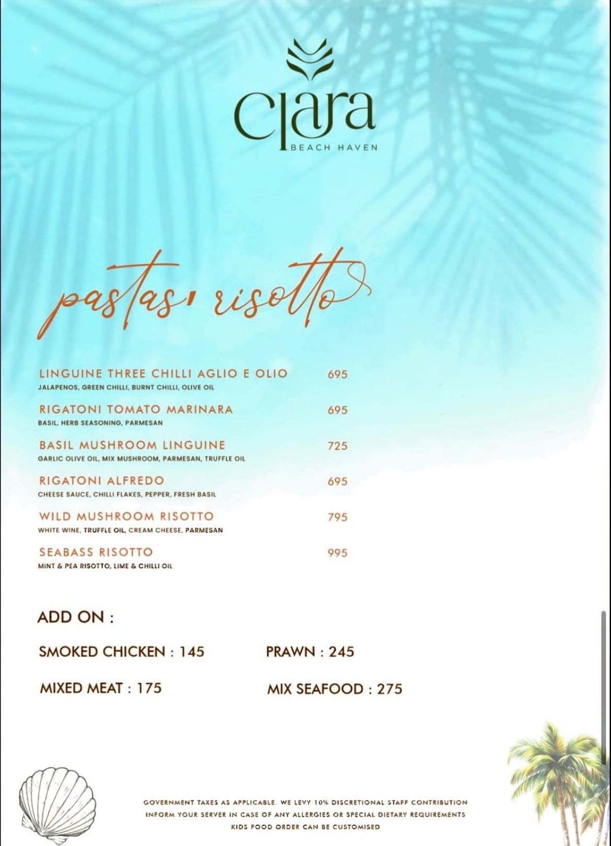 Menu of Clara (Beach Haven), Vagator, North Goa