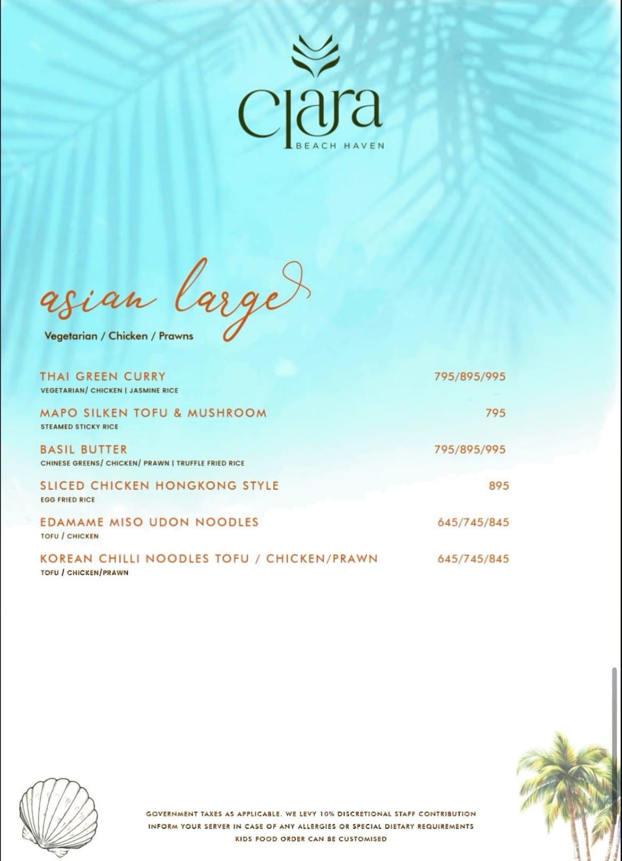 Menu of Clara (Beach Haven), Vagator, North Goa