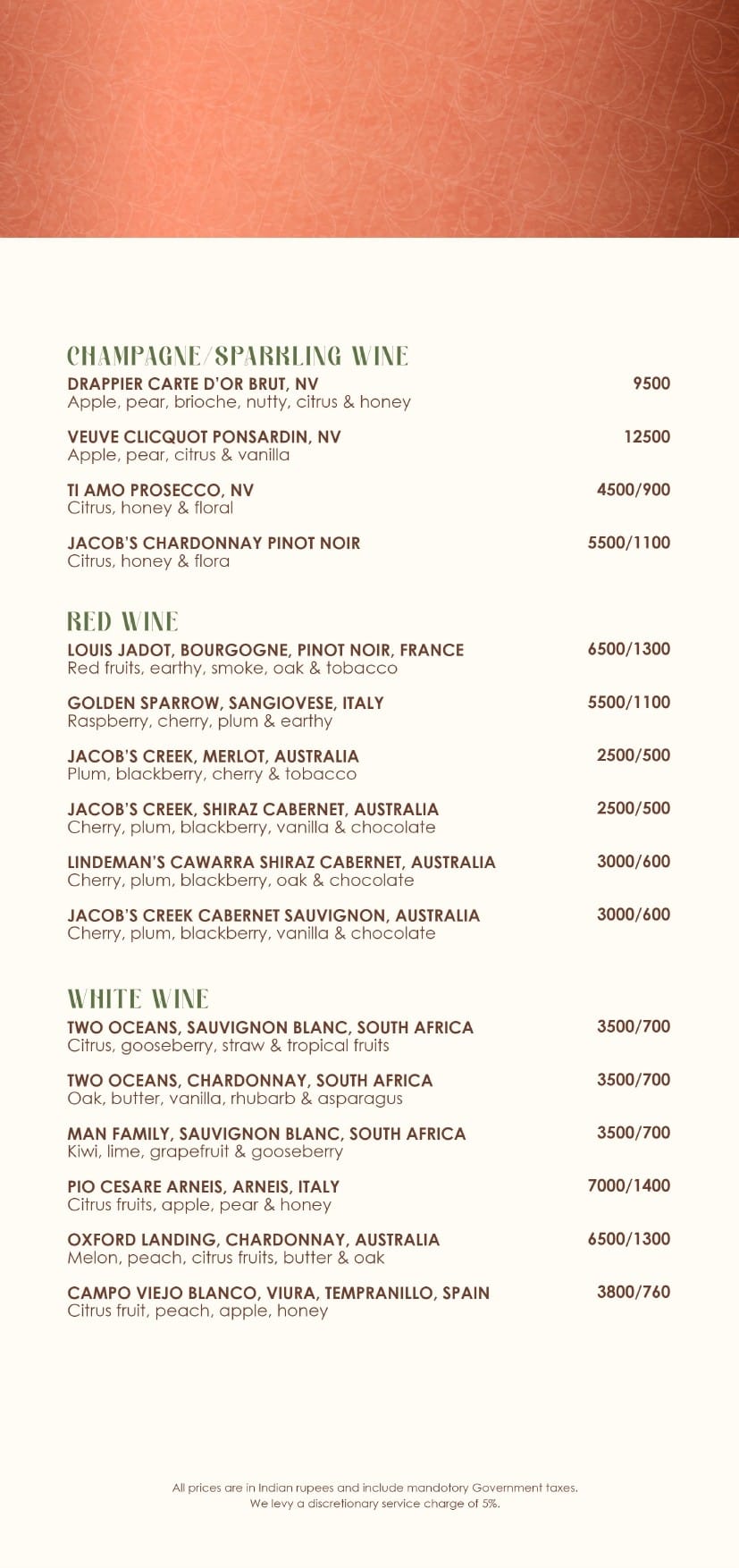 Menu of Park Brasserie, Park Hyatt Chennai