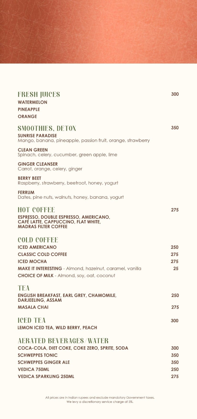 Menu of Park Brasserie, Park Hyatt Chennai