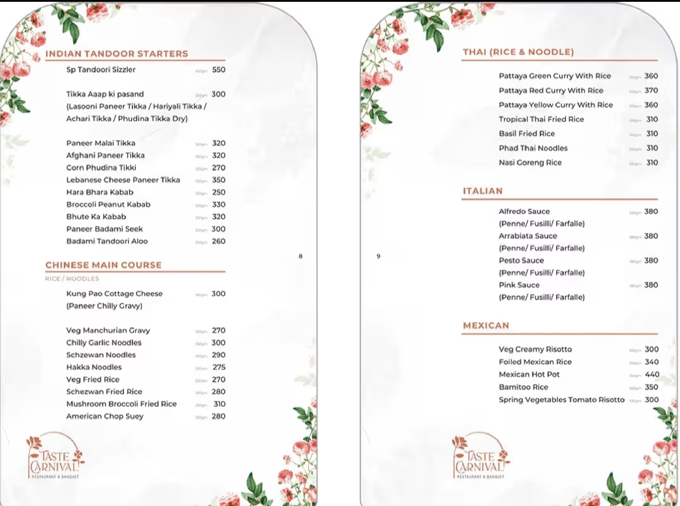 Menu of Taste Carnival, Gotri, Vadodara