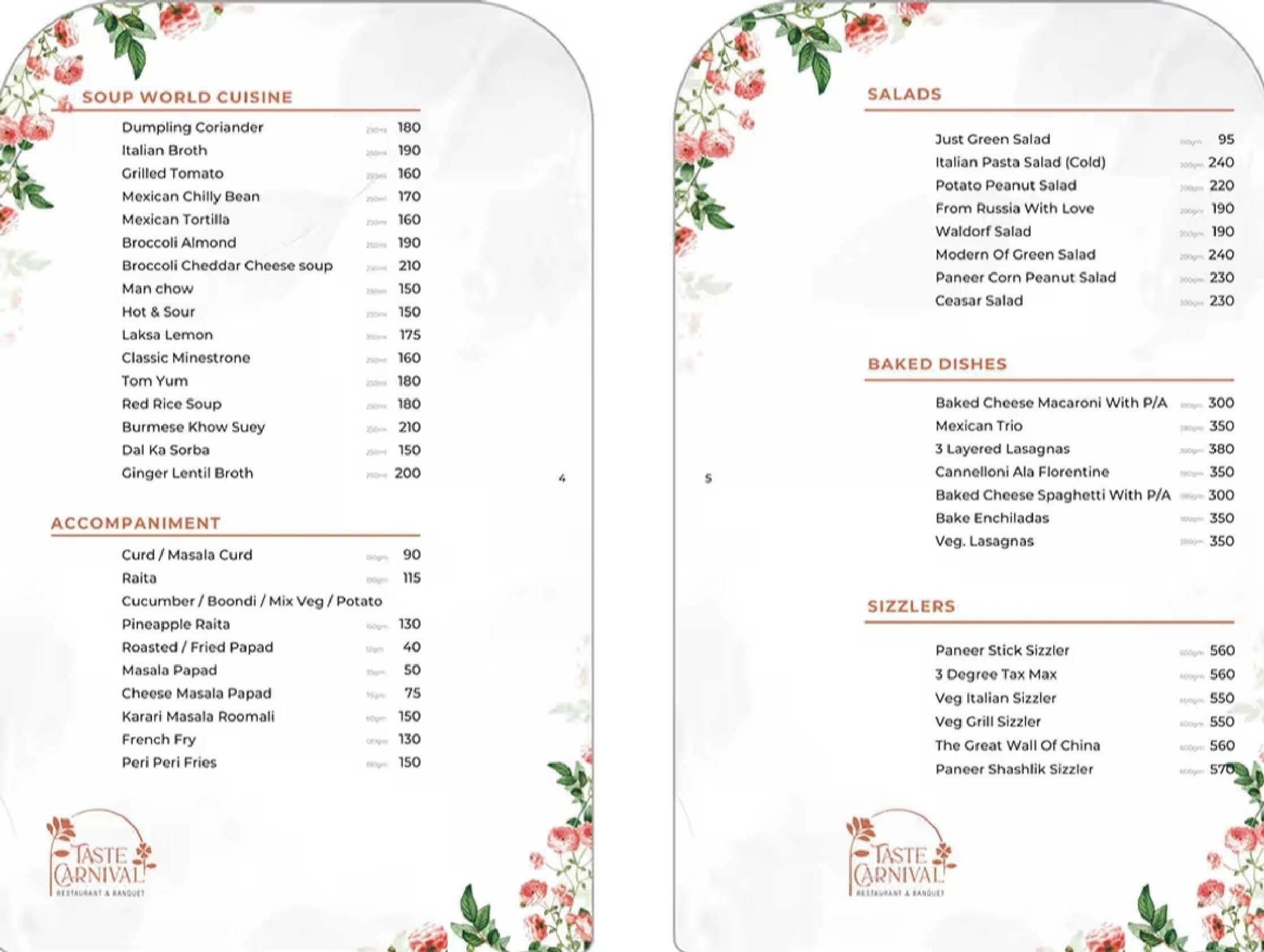 Menu of Taste Carnival, Gotri, Vadodara