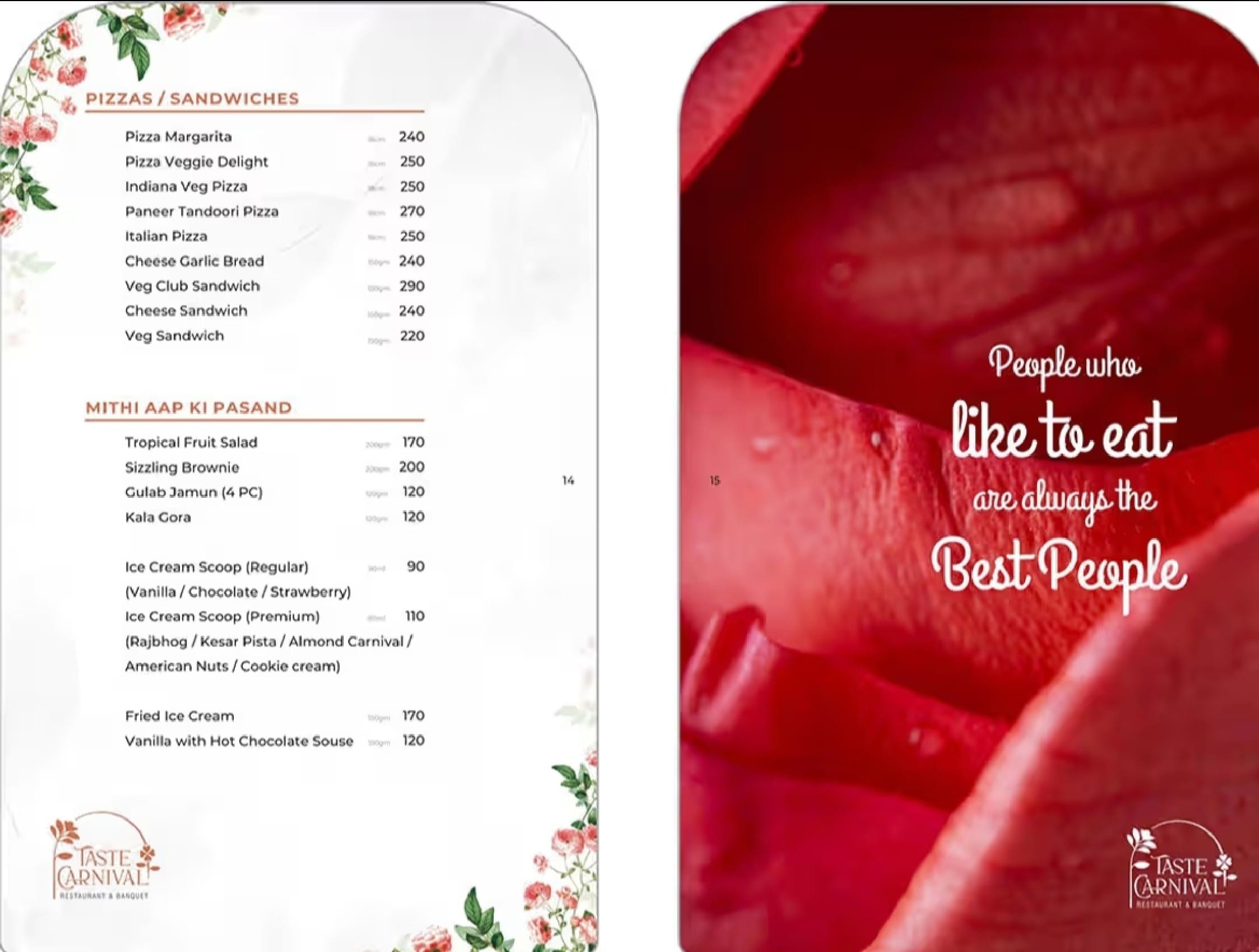 Menu of Taste Carnival, Gotri, Vadodara