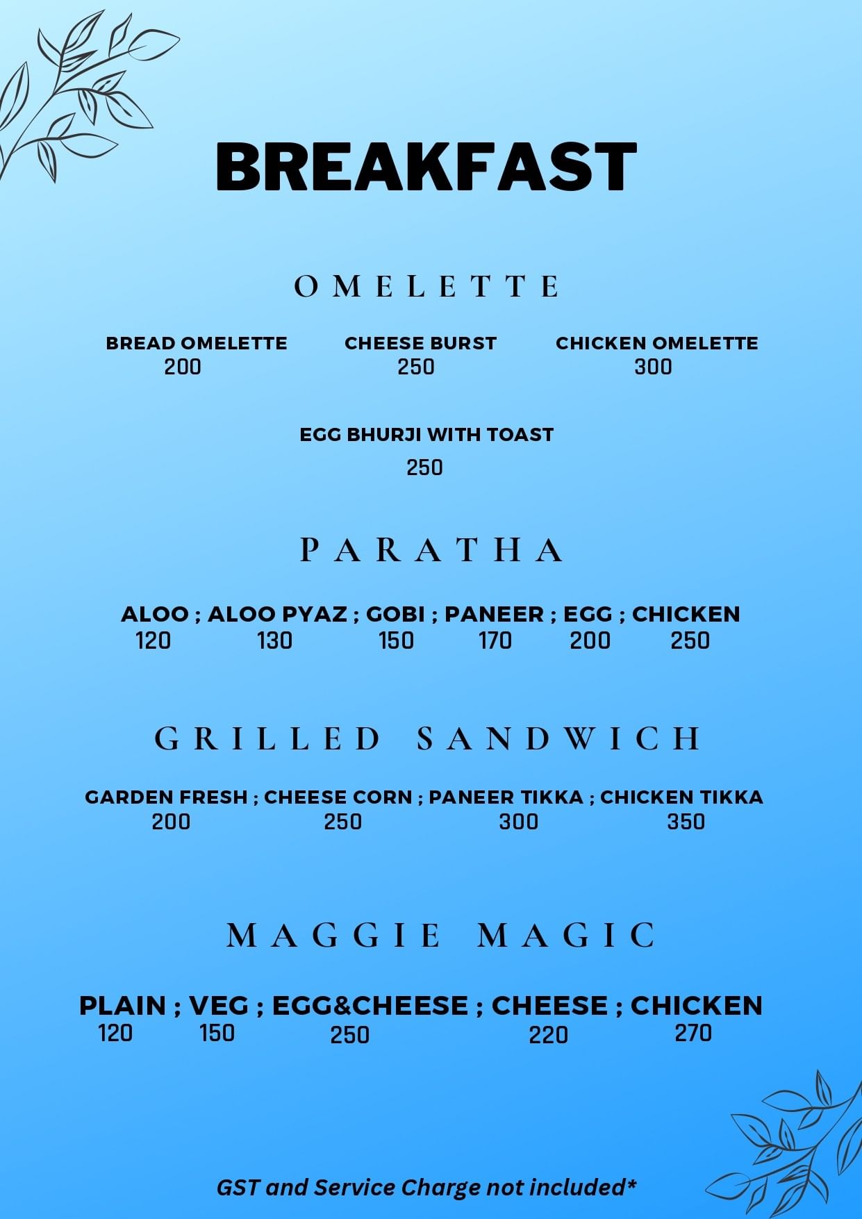 Menu of Q Cafe, Leopard Trail, Aravali Hills, Gurgaon