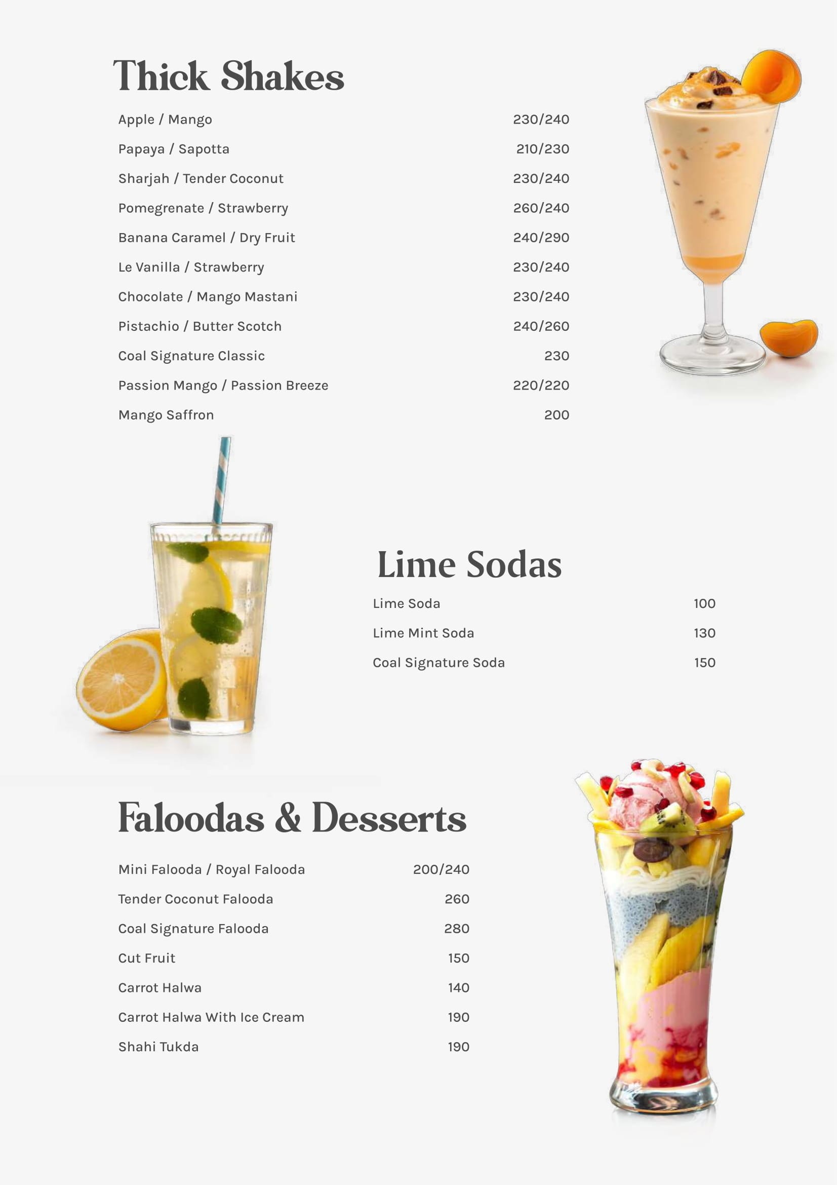 Menu of Coal Spark, Gachibowli, Hyderabad