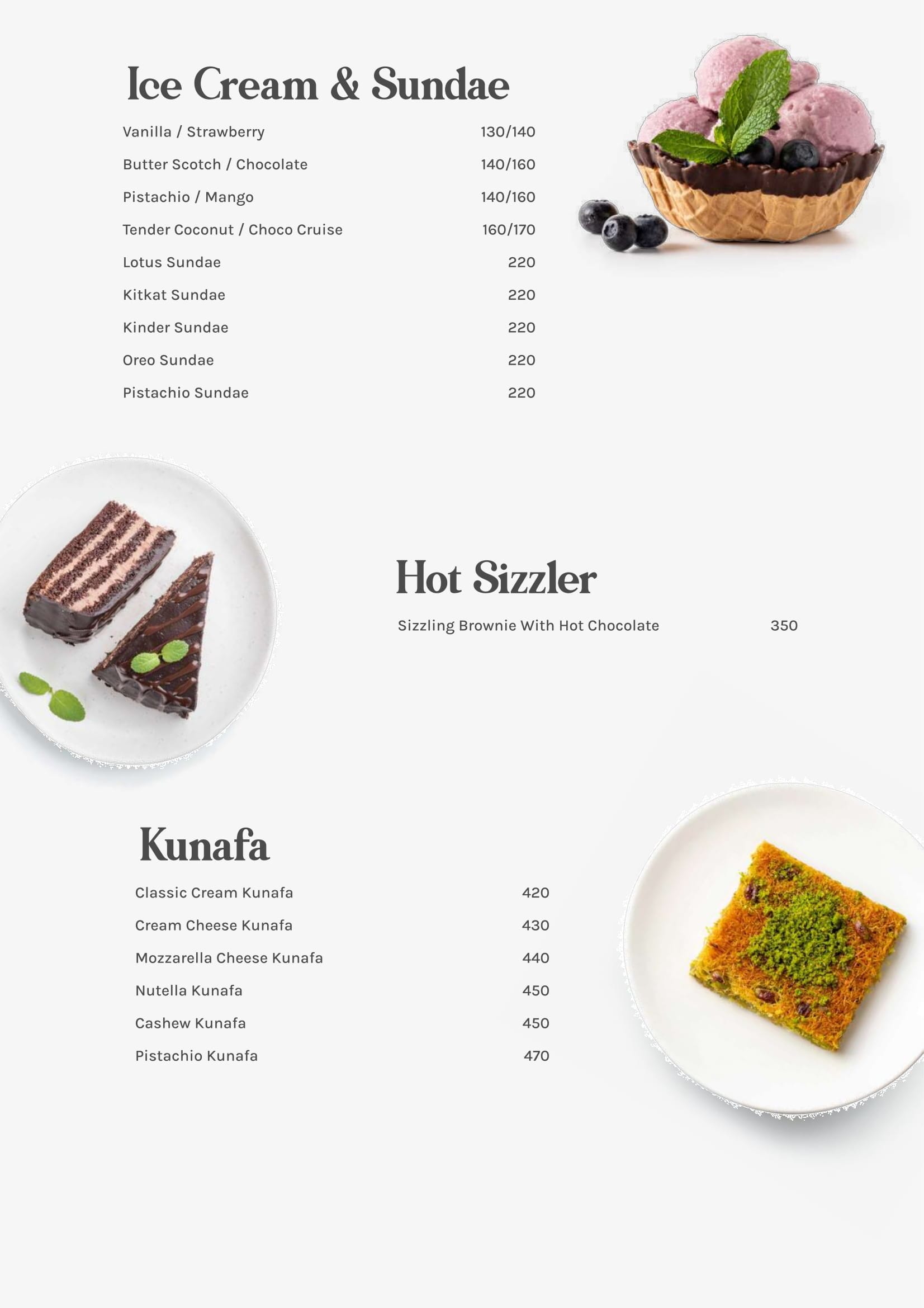 Menu of Coal Spark, Gachibowli, Hyderabad