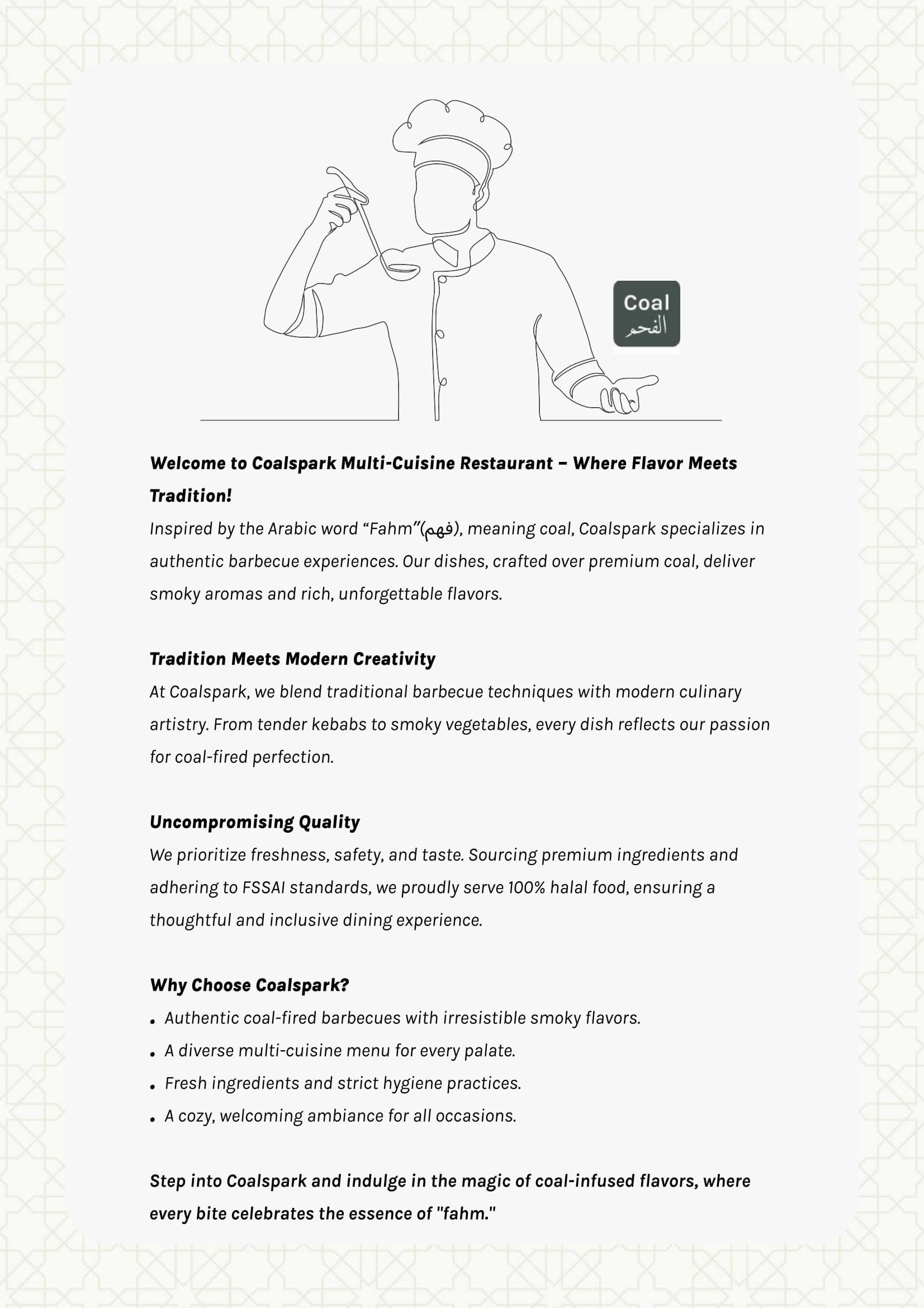 Menu of Coal Spark, Gachibowli, Hyderabad