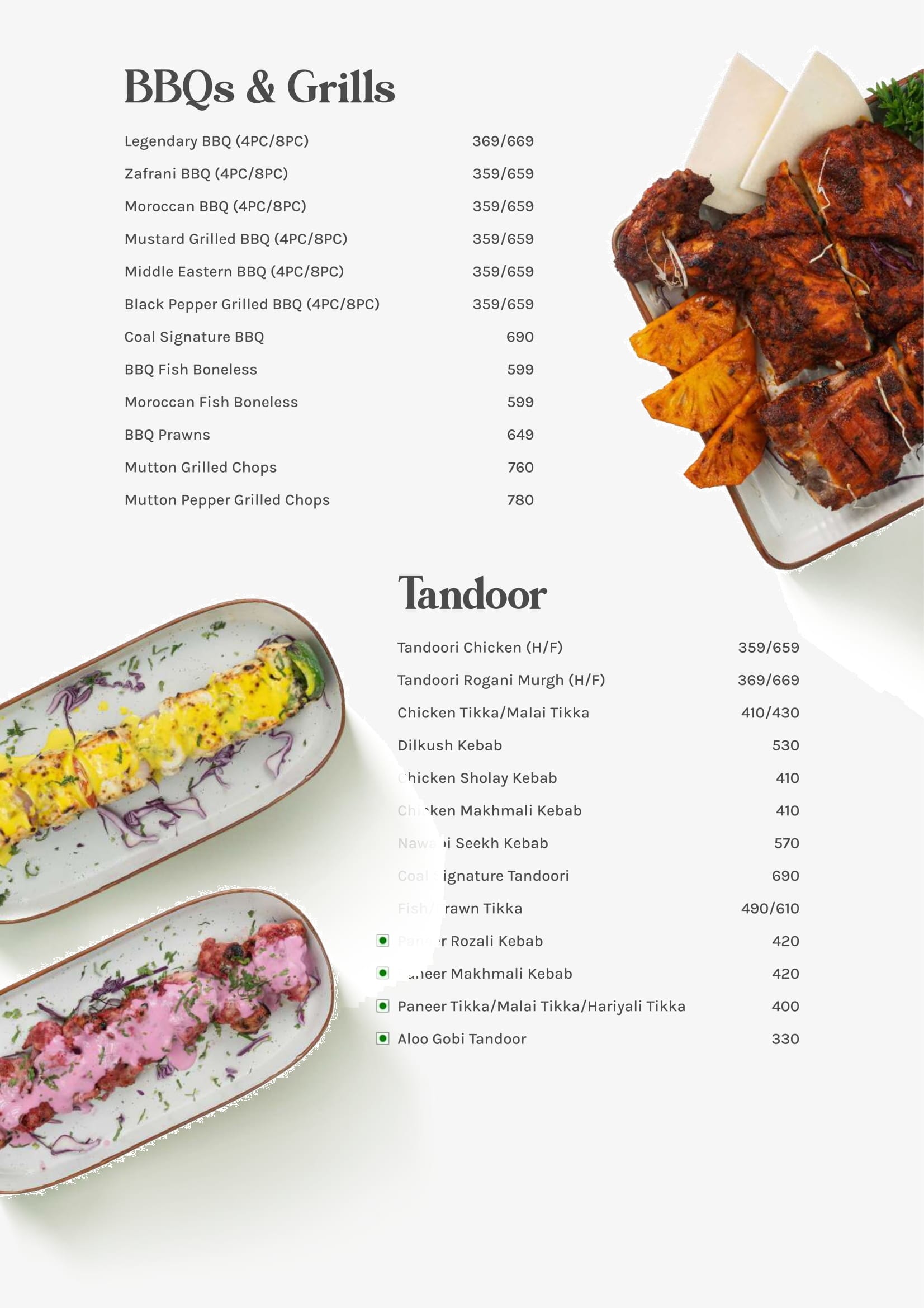 Menu of Coal Spark, Gachibowli, Hyderabad