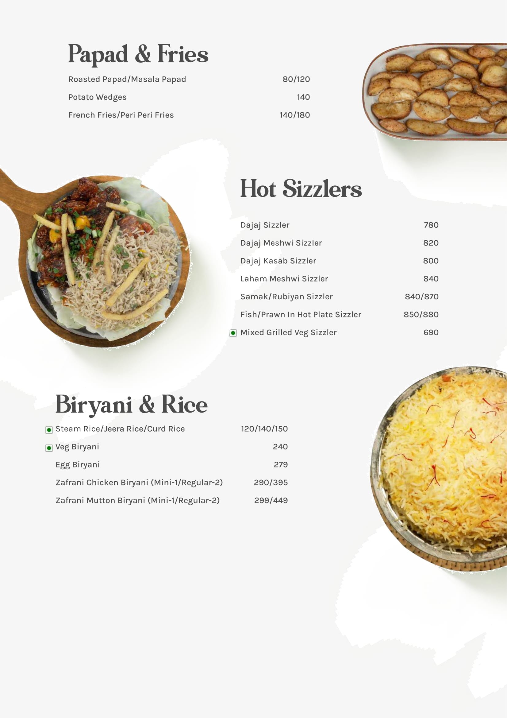 Menu of Coal Spark, Gachibowli, Hyderabad