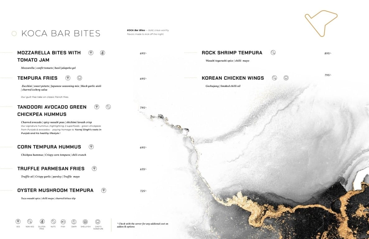Menu of Koca, Golf Avenue 42, Gurgaon