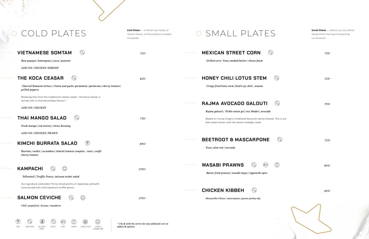 Menu of Koca, Golf Avenue 42, Gurgaon