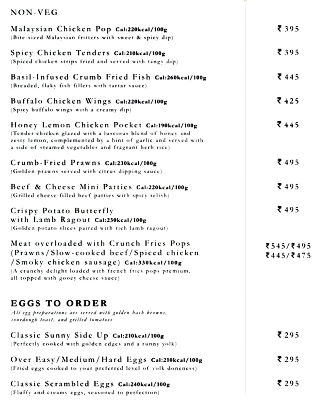 Menu of Cafe Noci, Royapettah, Chennai