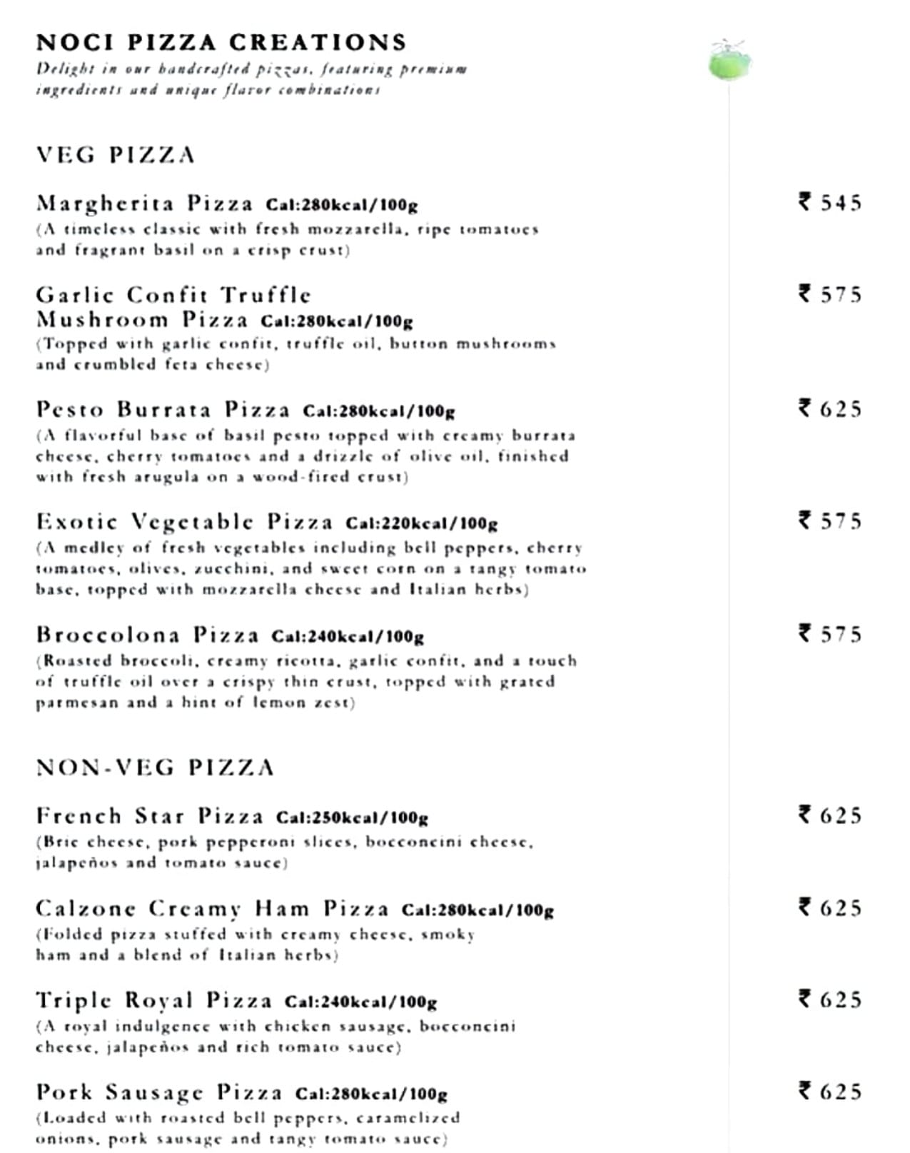 Menu of Cafe Noci, Royapettah, Chennai