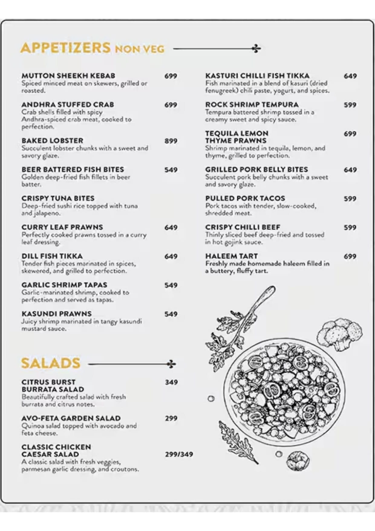 Menu of ANTHM, Financial District, Hyderabad