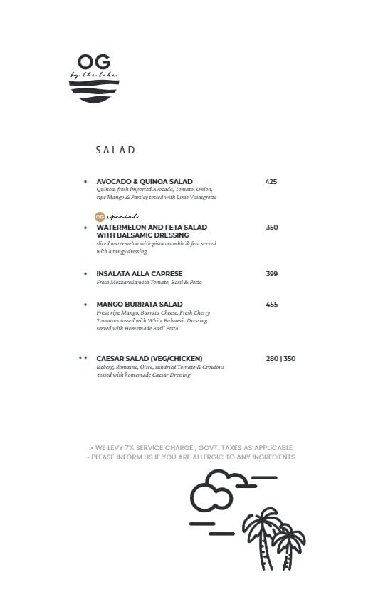 Menu of OG by the lake, Topsia, Kolkata