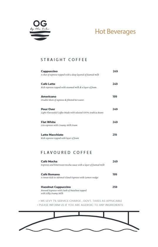 Menu of OG by the lake, Topsia, Kolkata