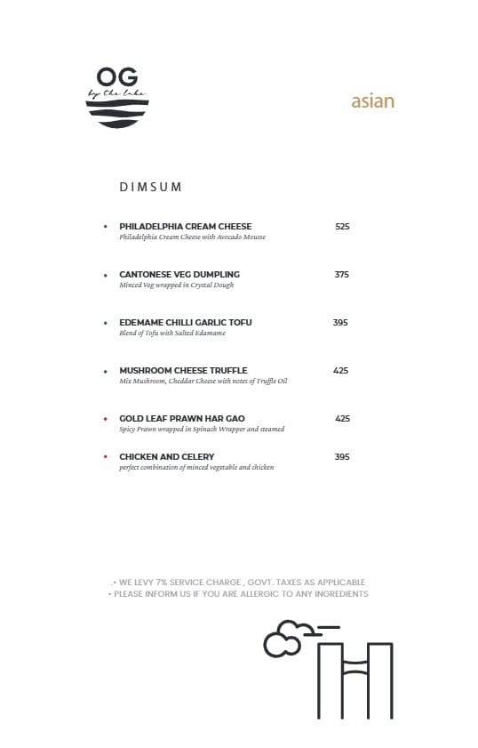 Menu of OG by the lake, Topsia, Kolkata