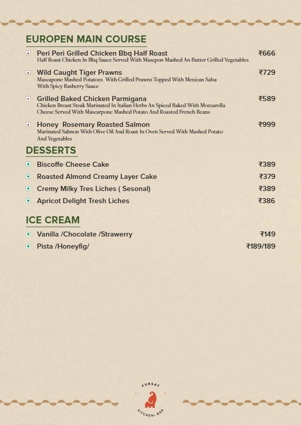 Menu of Fursat Kitchen & Bar, Madhapur, Hyderabad