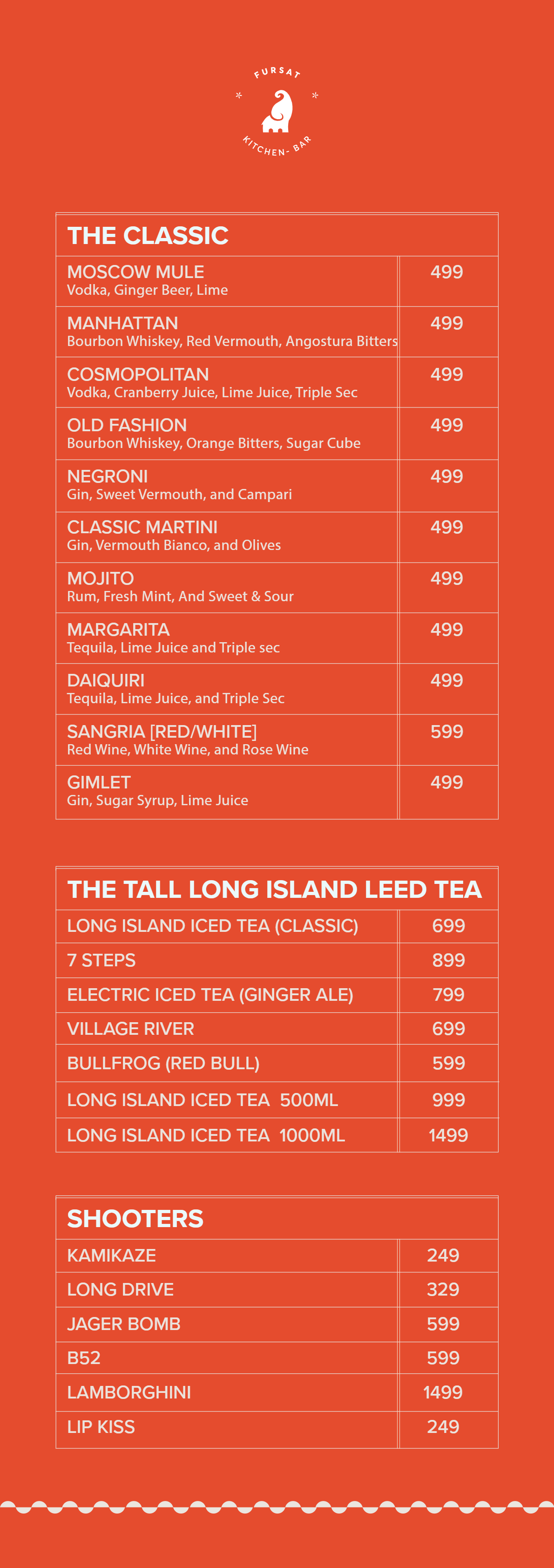 Menu of Fursat Kitchen & Bar, Madhapur, Hyderabad