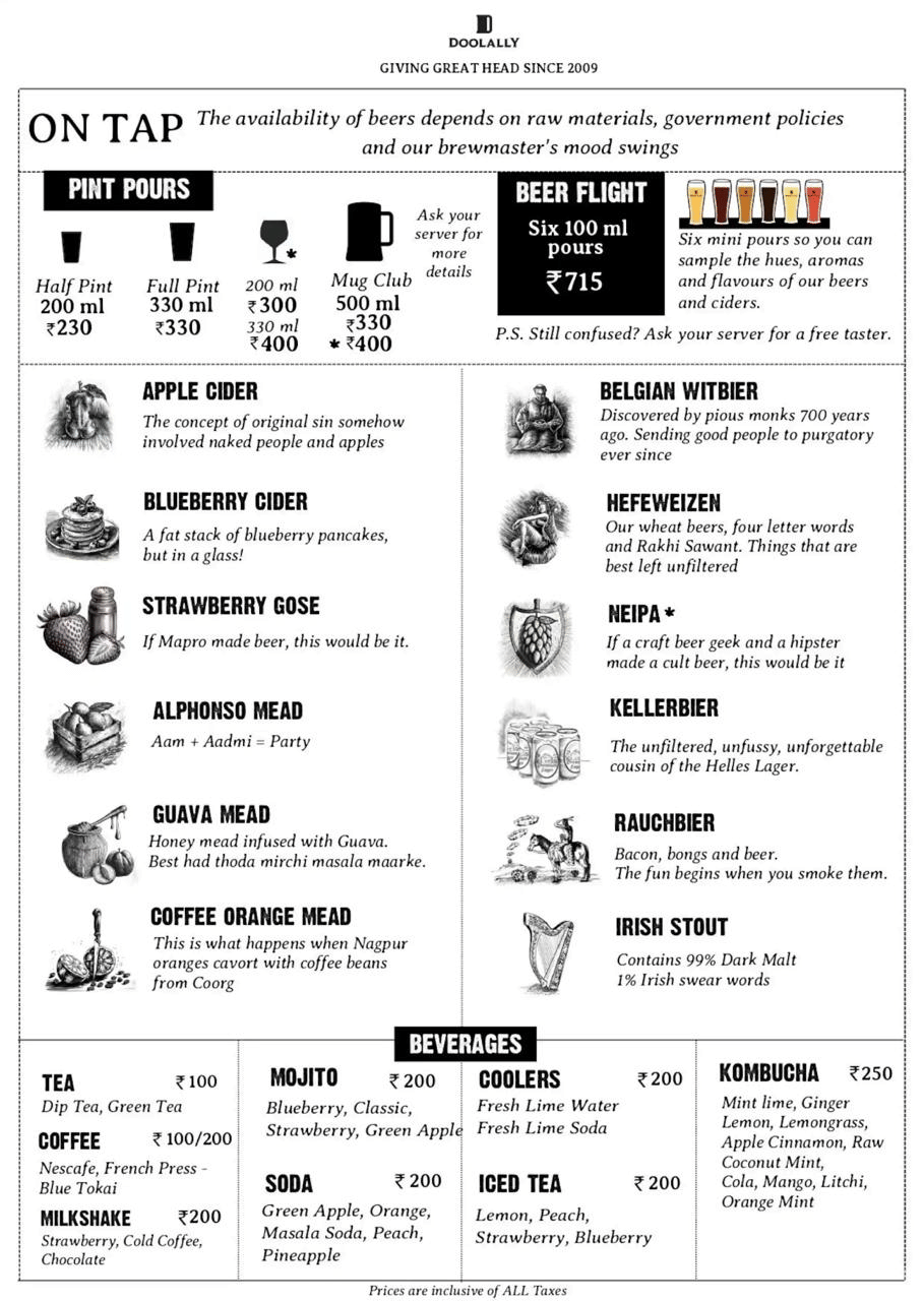 Menu of Doolally, Hiranandani Estate, Thane Region