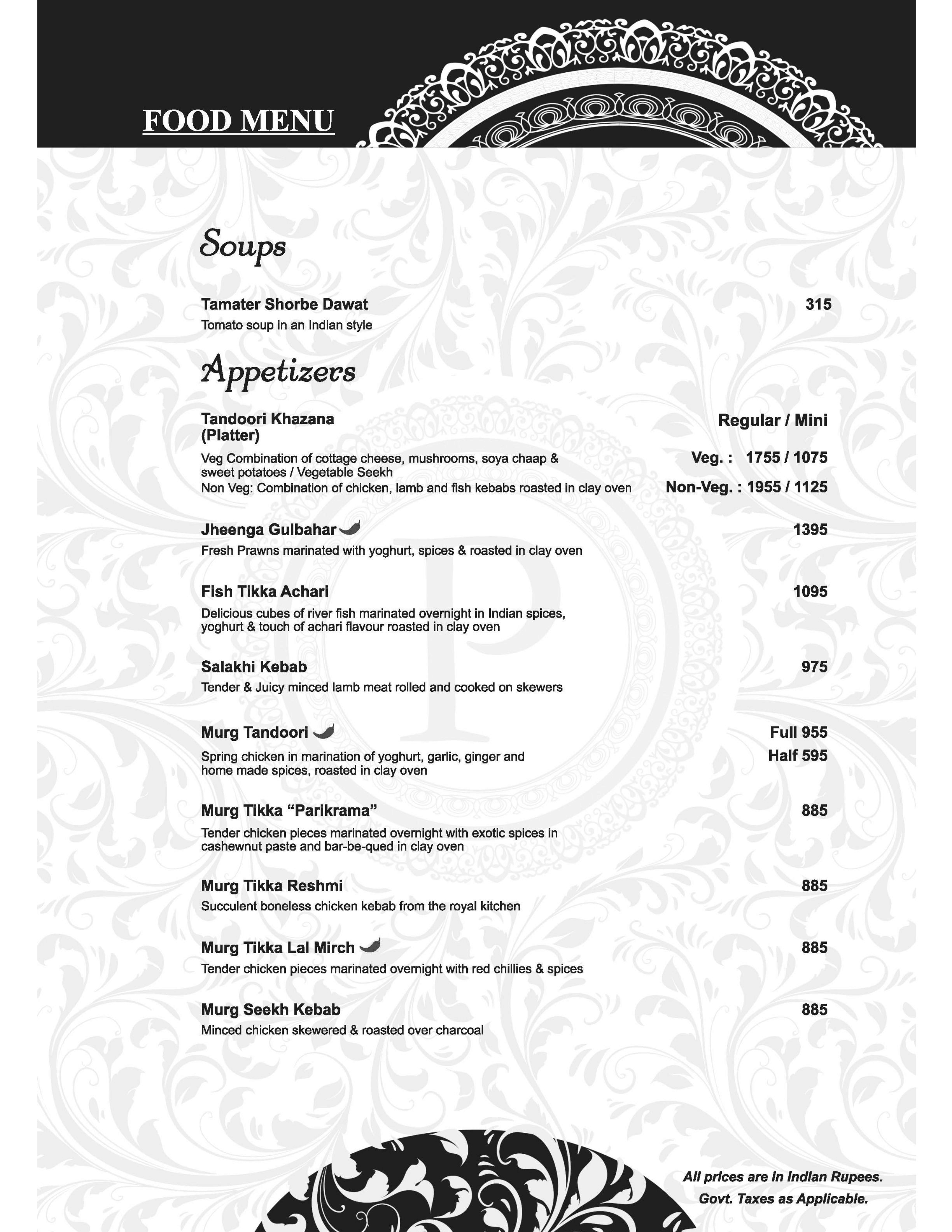 Menu of Parikrama The Revolving Restaurant, Barakhamba Road, Central Delhi