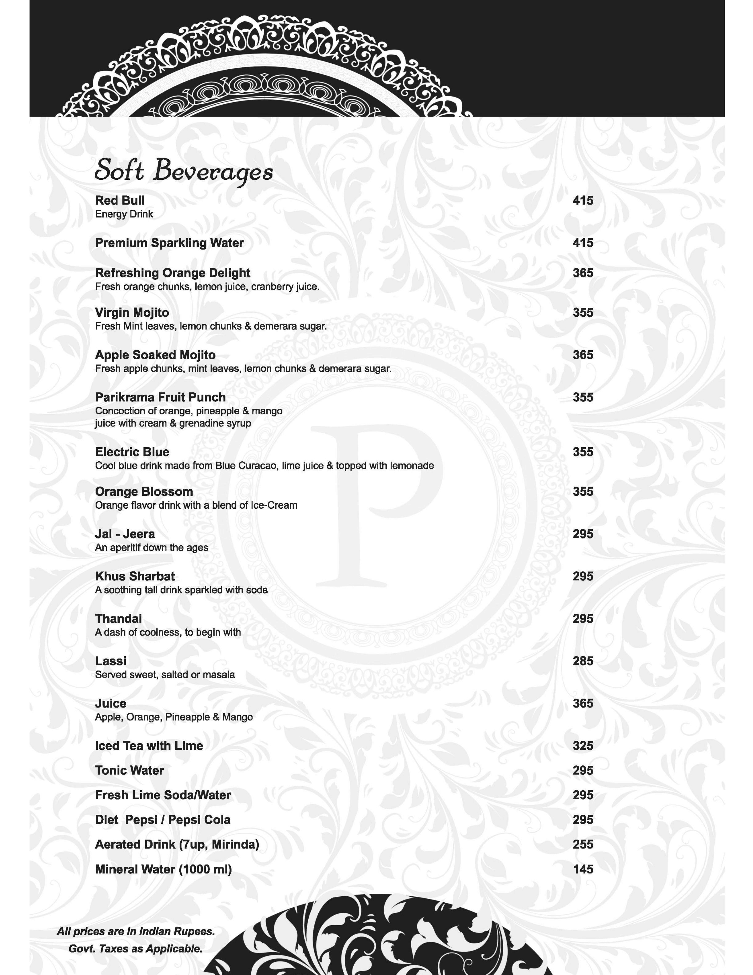 Menu of Parikrama The Revolving Restaurant, Barakhamba Road, Central Delhi