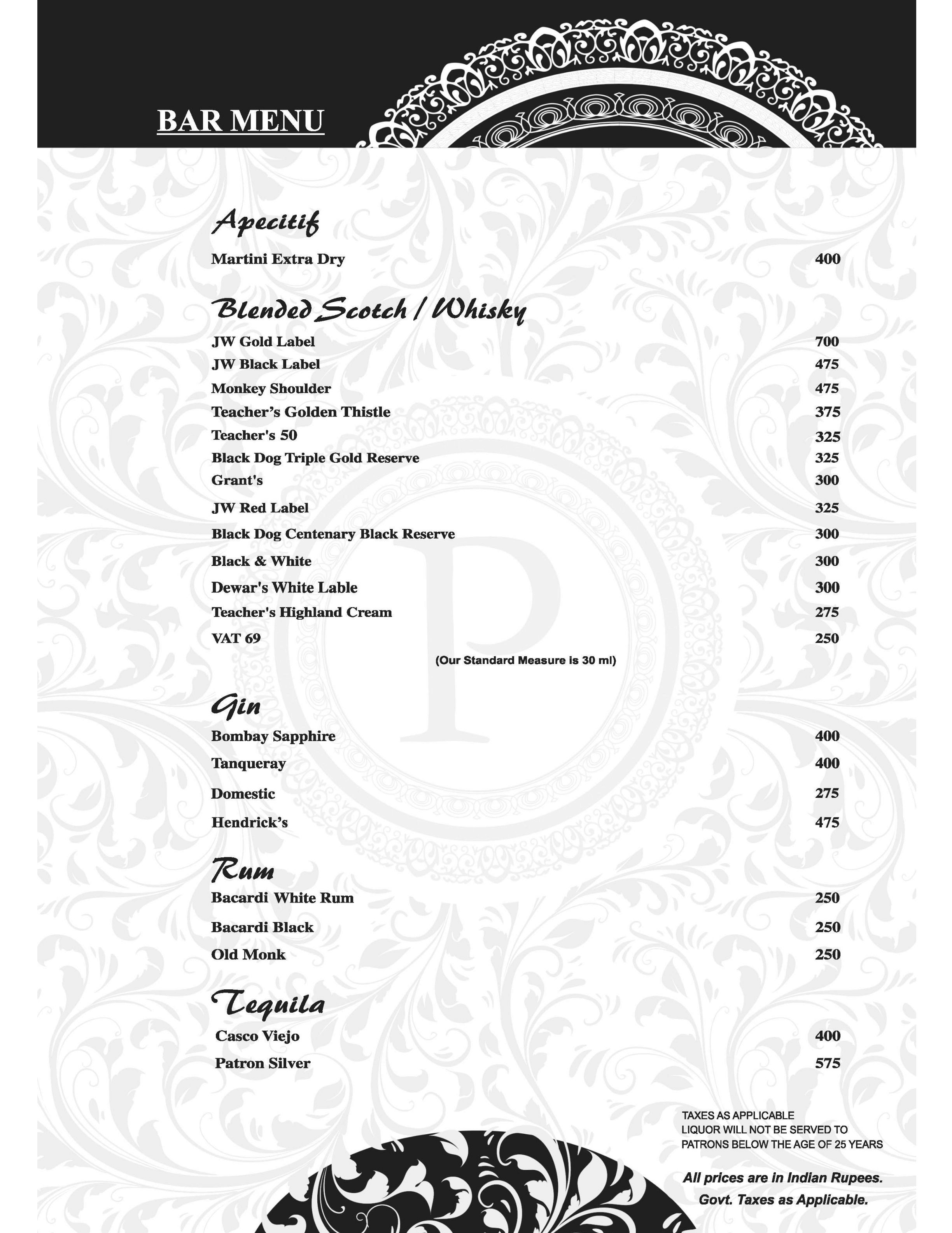 Menu of Parikrama The Revolving Restaurant, Barakhamba Road, Central Delhi