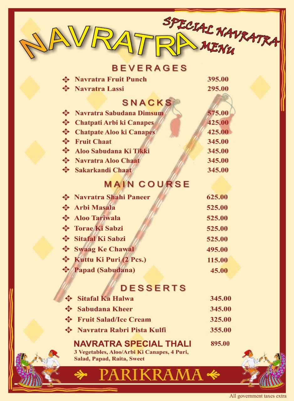 Menu of Parikrama The Revolving Restaurant, Barakhamba Road, Central Delhi