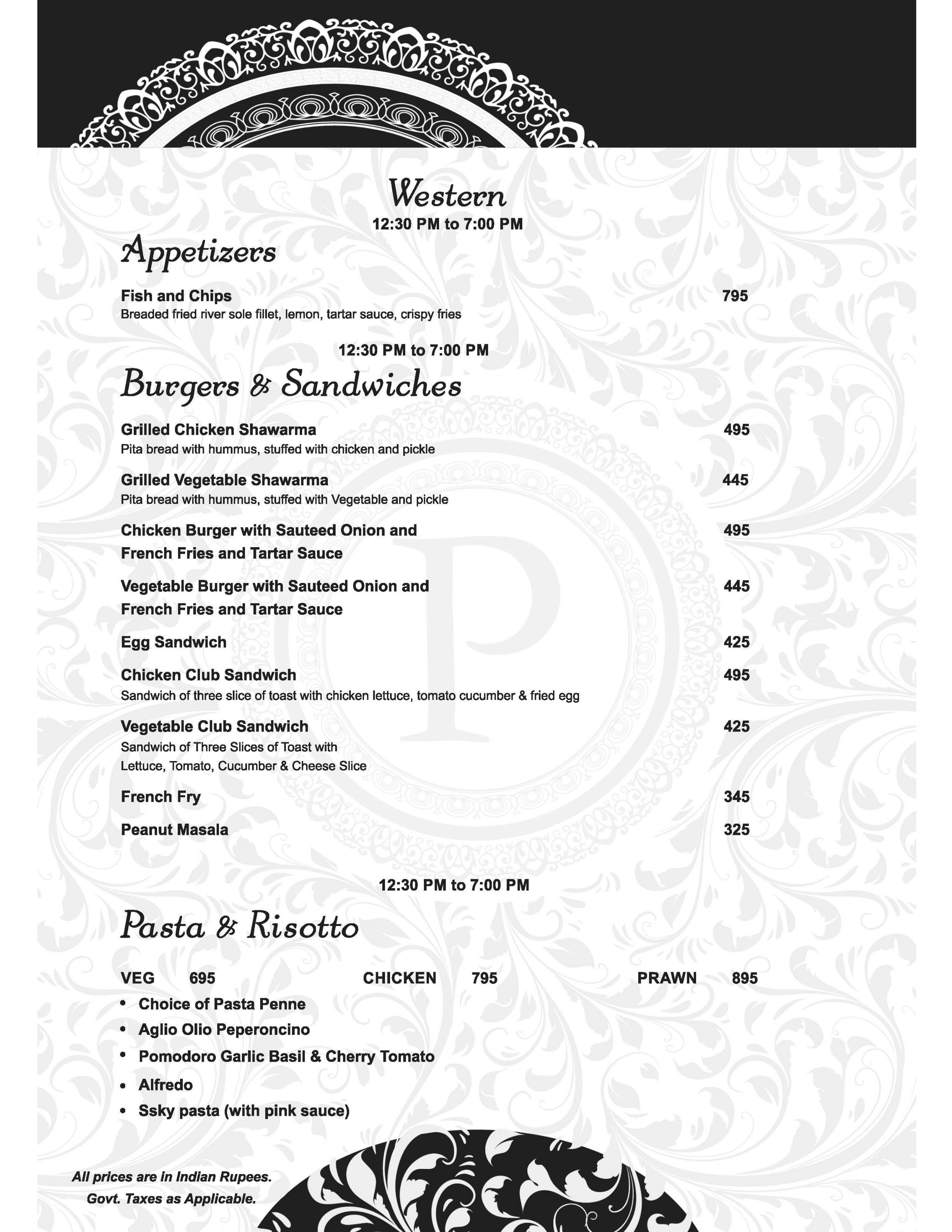 Menu of Parikrama The Revolving Restaurant, Barakhamba Road, Central Delhi
