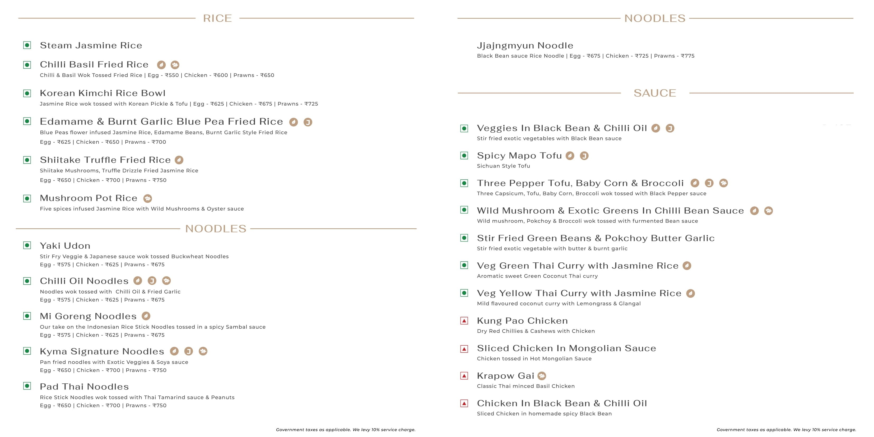 Menu of Kyma, Hitech City, Hyderabad
