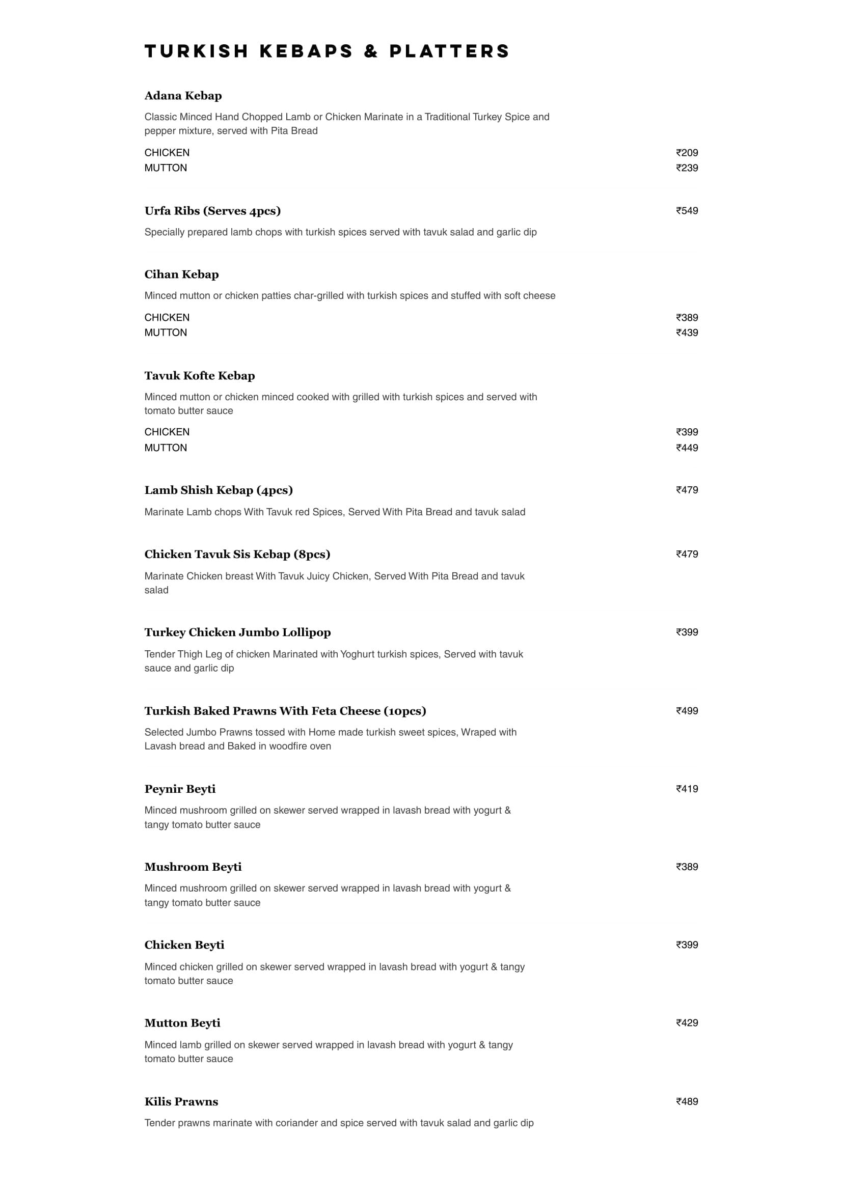 Menu of TuGo - Turpu Godavari, Jubilee Hills, Hyderabad