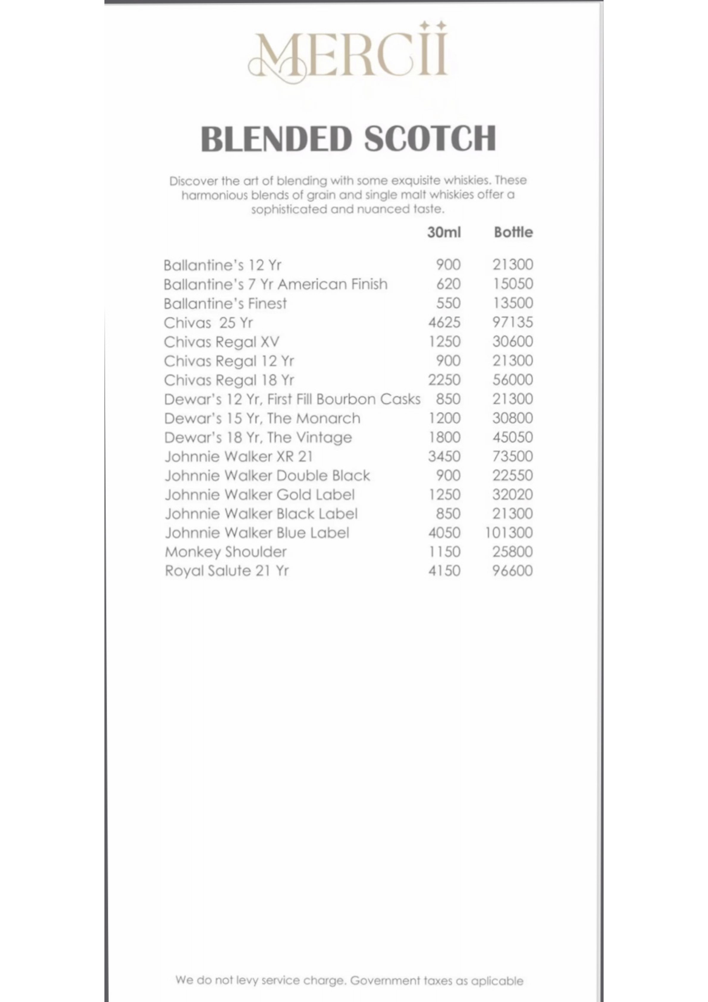 Menu of Mercii, Santacruz West, Western Suburbs