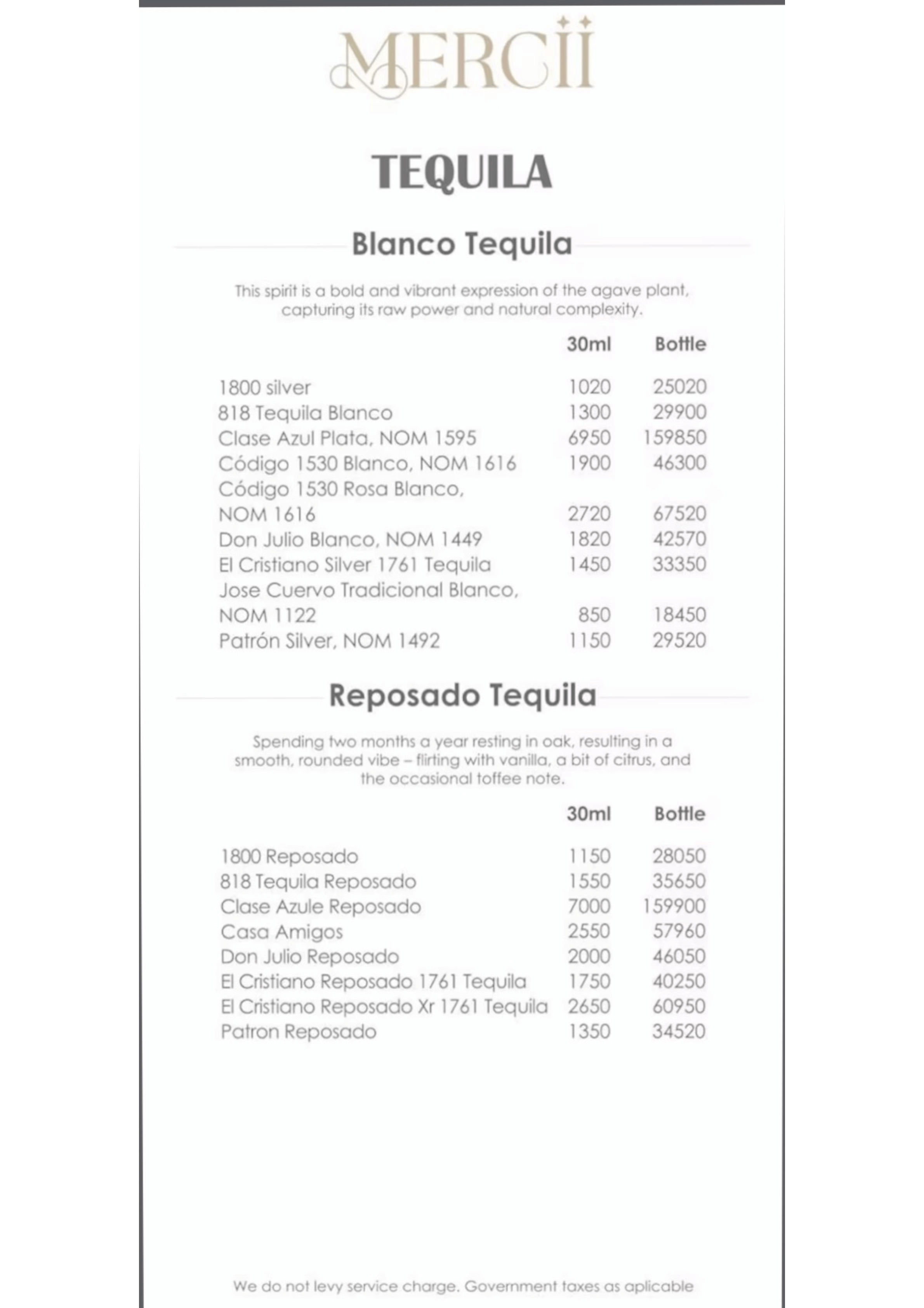 Menu of Mercii, Santacruz West, Western Suburbs