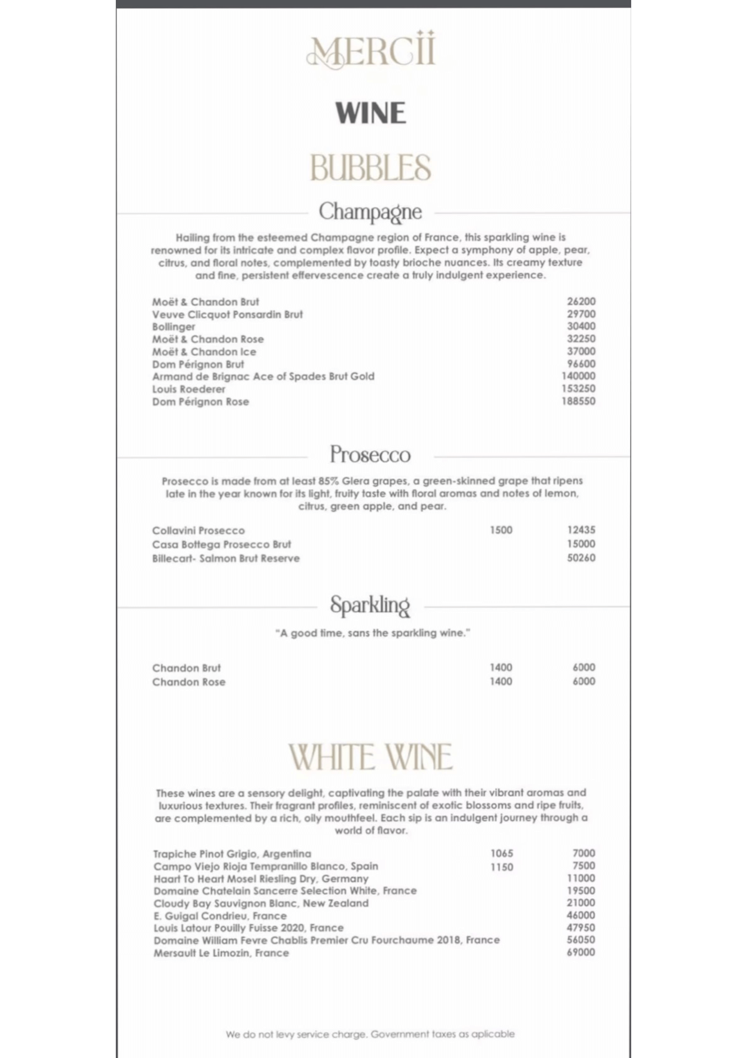 Menu of Mercii, Santacruz West, Western Suburbs