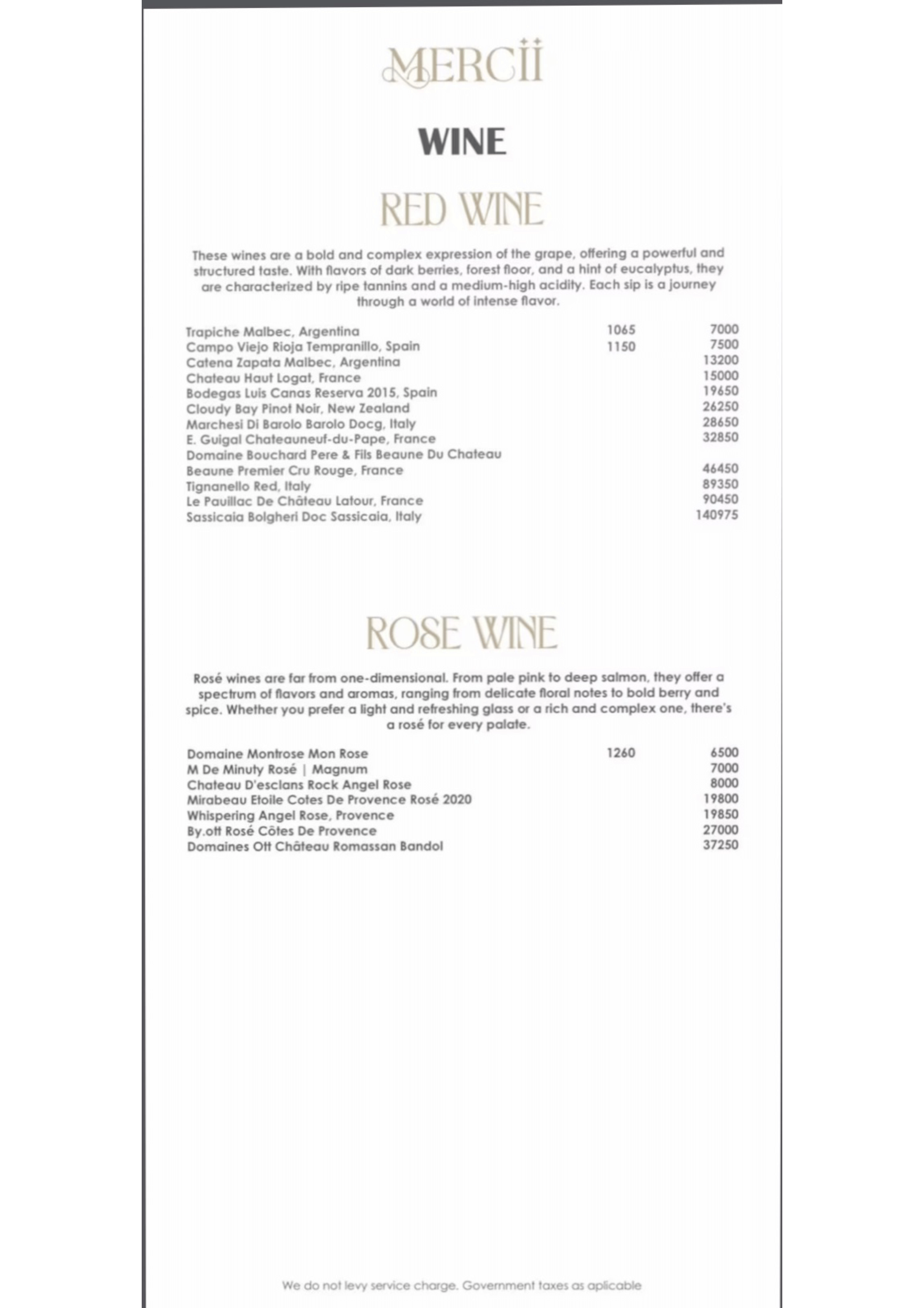 Menu of Mercii, Santacruz West, Western Suburbs