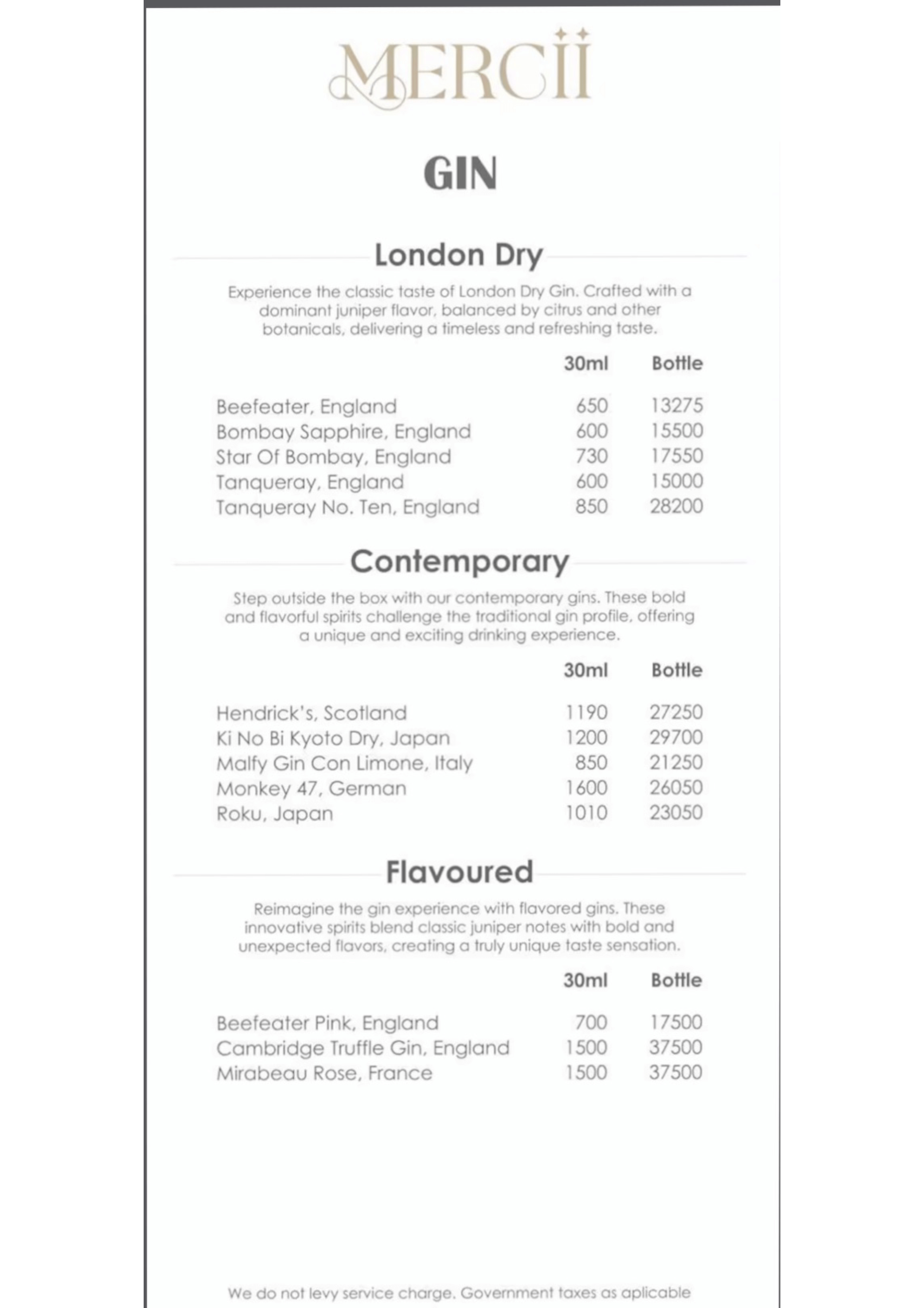 Menu of Mercii, Santacruz West, Western Suburbs